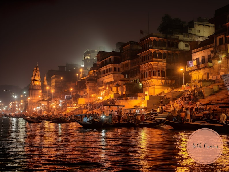 Hindu Digital Art Varanasi Ghats Nights Ganga Aarti Hinduism Wall Decor ...