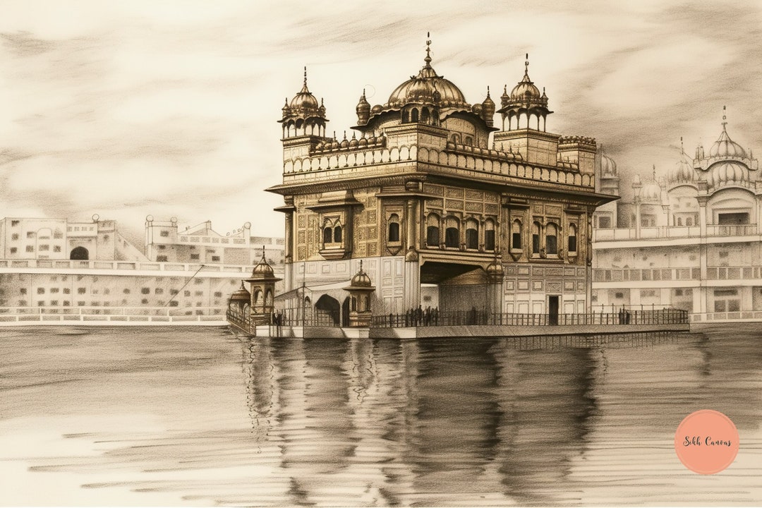 Sikh Digital Art Golden Temple Pencil Sketch Sikh Wall Decor Sikh ...