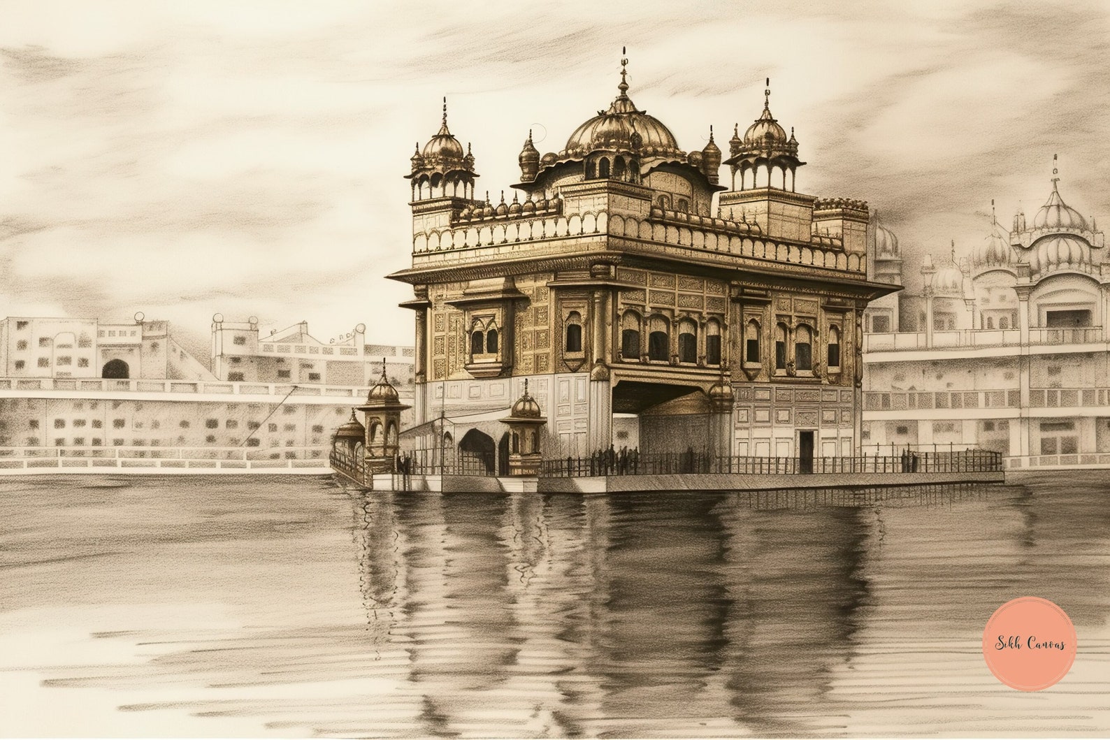Sikh Digital Art Golden Temple Pencil Sketch Sikh Wall Decor - Etsy