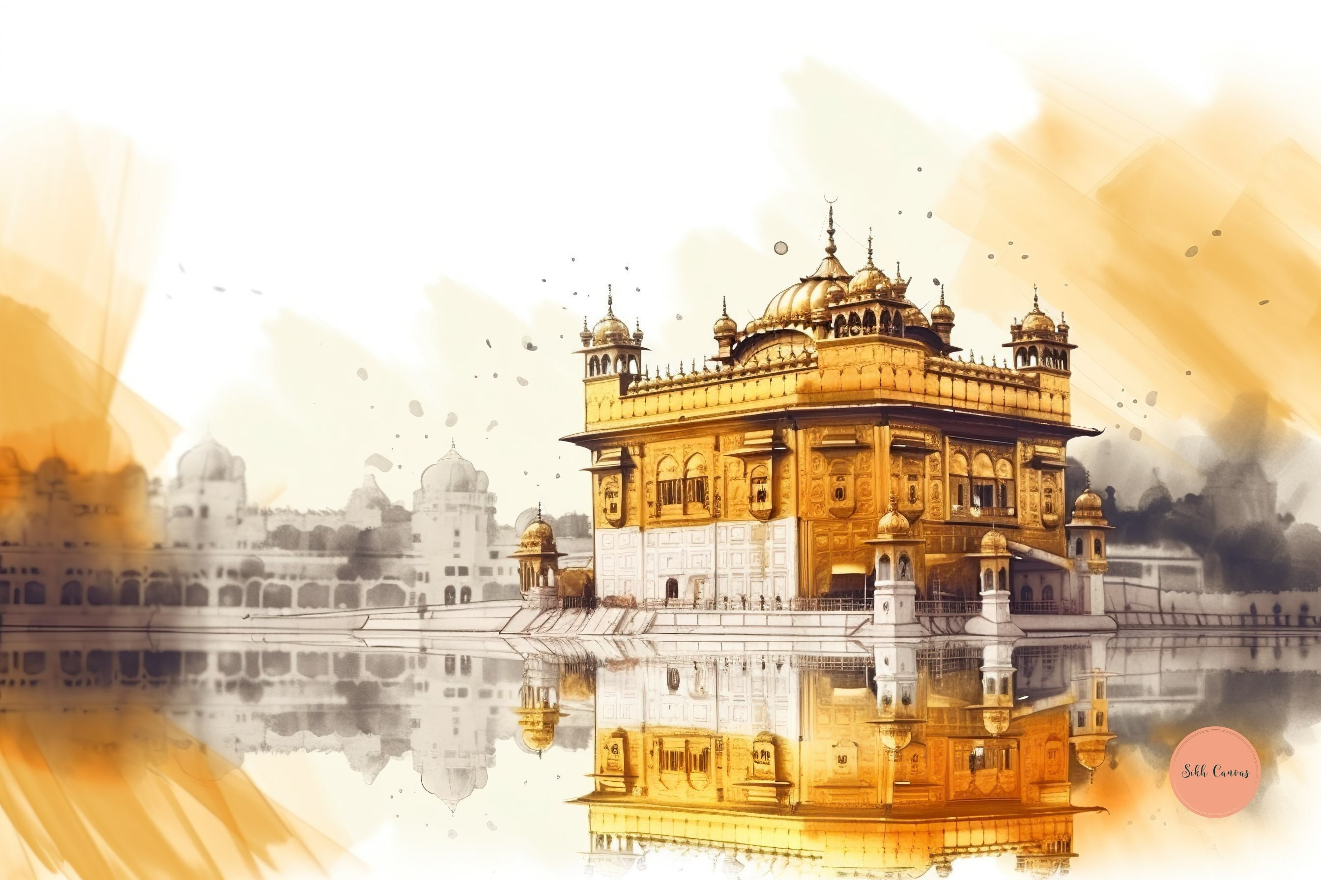 Sikh Digital Art Broad Brush Golden Temple Wall Painting Fantasy Sikh ...