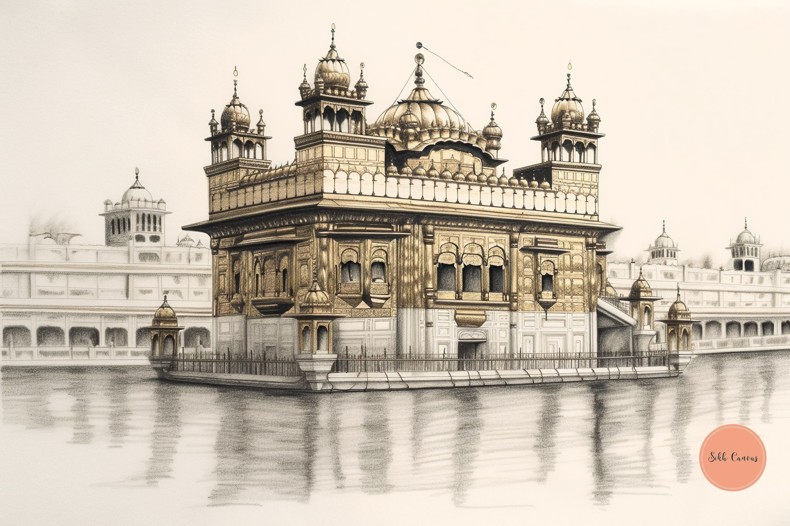 Sikh Digital Art Golden Temple Pencil Sketch Sikh Wall Decor Sikh ...