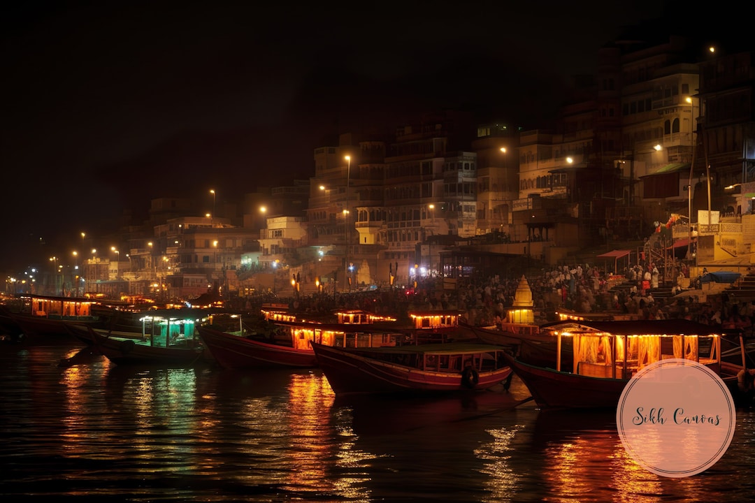 Hindu Digital Art Varanasi Ghats Nights Ganga Aarti Hinduism Wall Decor ...
