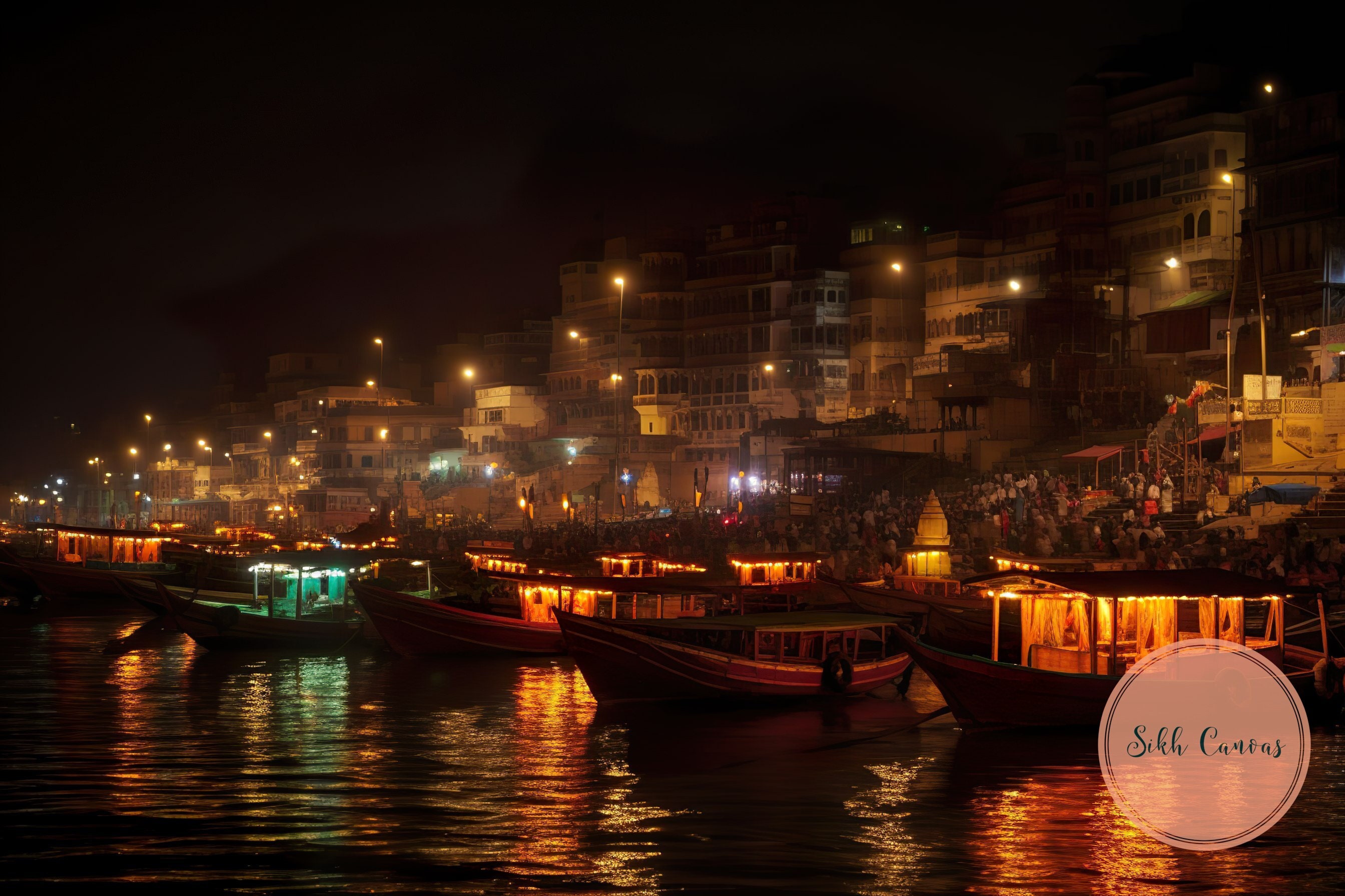 Hindu Digital Art Varanasi Ghats Nights Ganga Aarti Hinduism Wall Decor ...