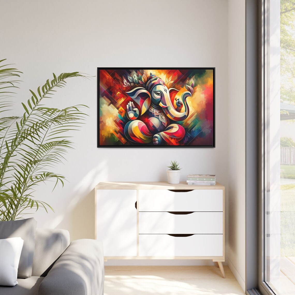 Hindu Art Canvas of Ganpati Bappa Wall Painting Lord Ganesha Vibrant ...