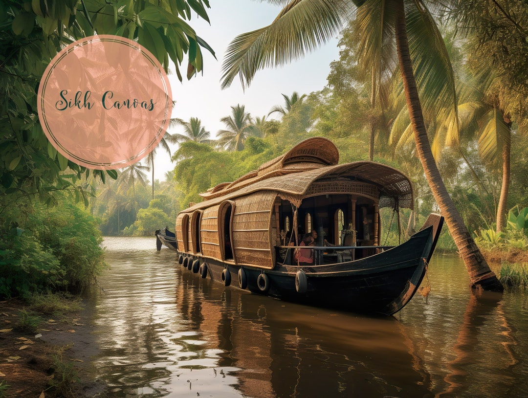 Kerala Backwaters Painting Realistic Scenic Art Wall Decor Indian Wall ...