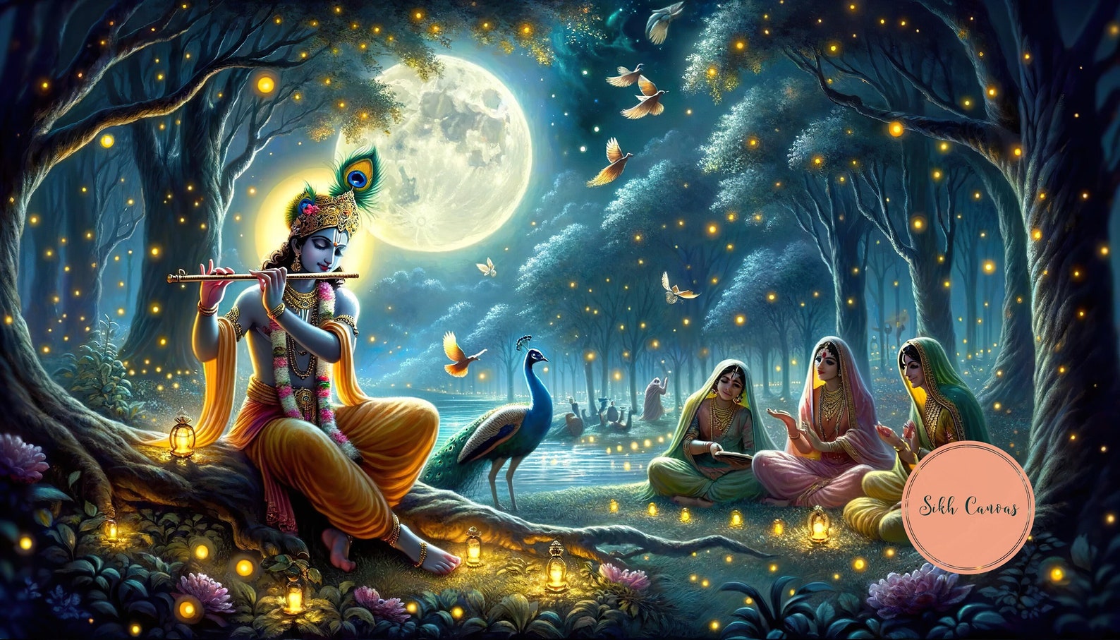 Hindu Digital Art Impressionist Painting Lord Krishna Art With Flute ...