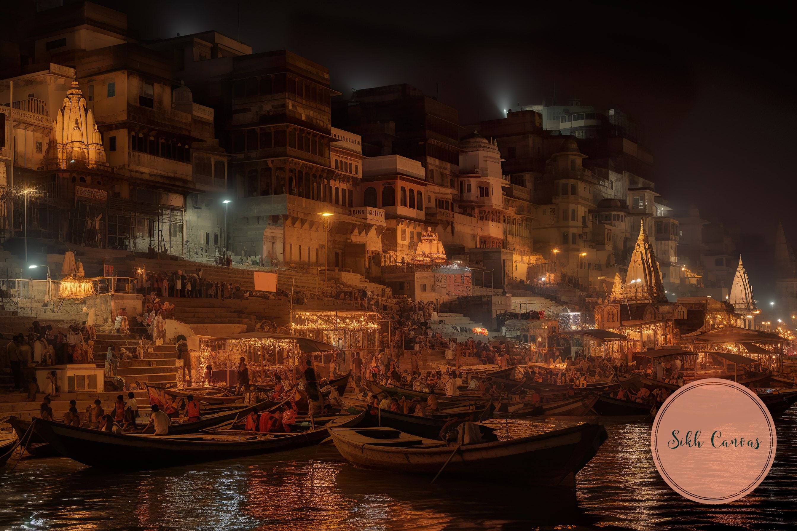 Hindu Digital Art Varanasi Ghats Nights Ganga Aarti Hinduism Wall Decor ...