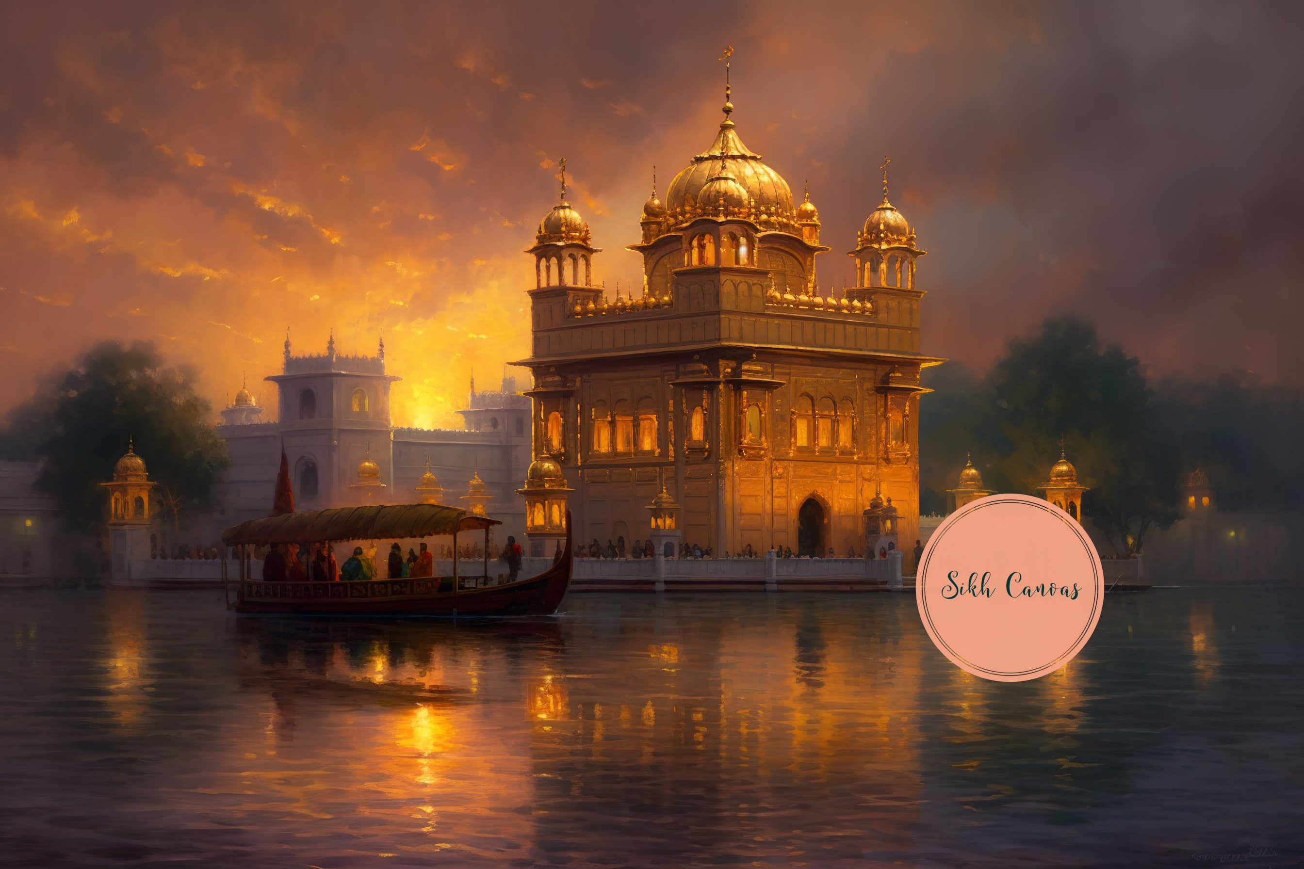 Sikh Digital Art Golden Temple Oil Painting Renaissance Era Amrit Sarovar Sikh Wall Decor ...