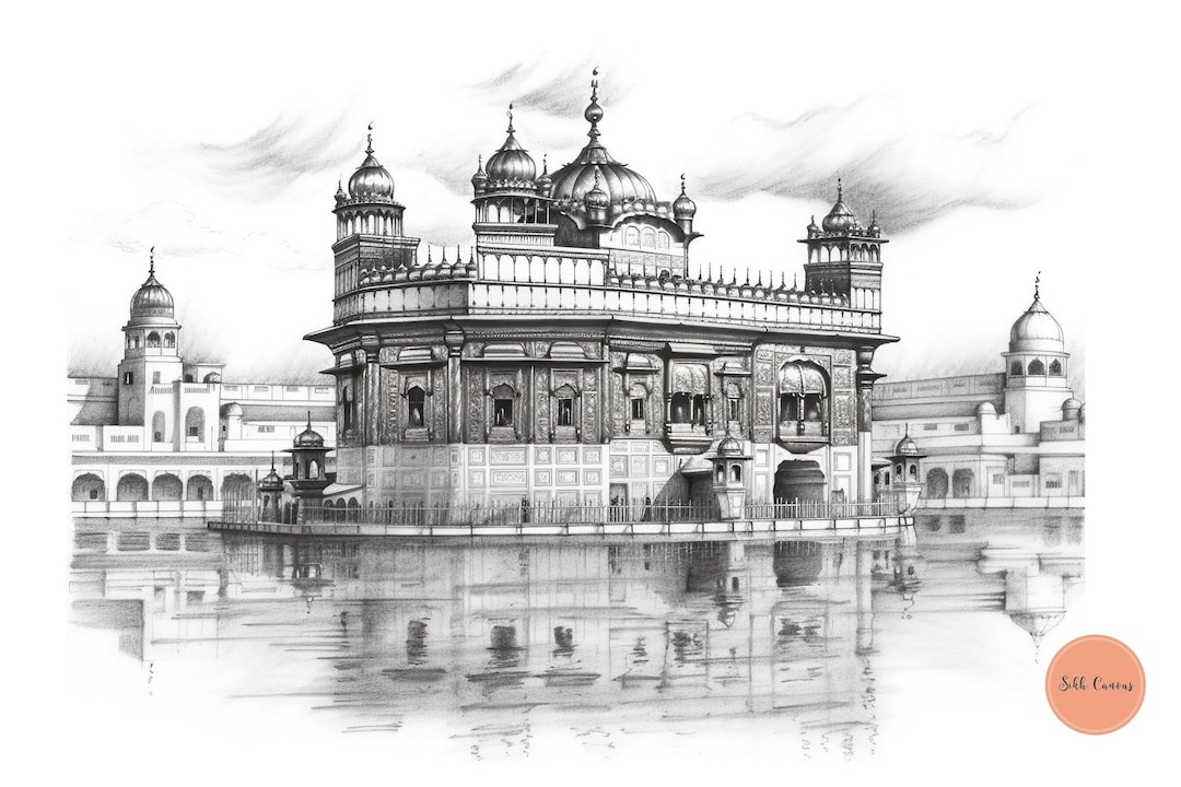 Sikh Digital Art Golden Temple Pencil Sketch Sikh Wall Decor Sikh ...