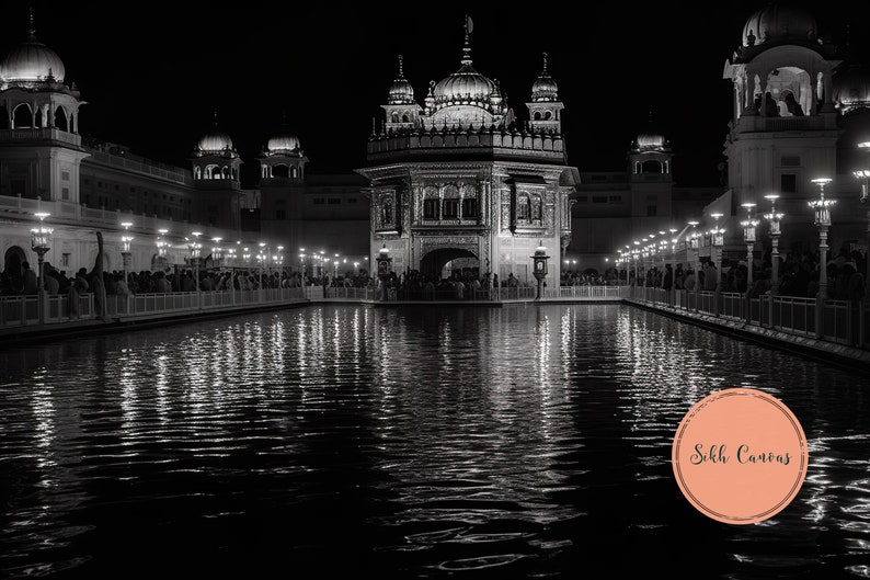 Sikh Digital Art Monochromatic Black and White Golden Temple Morning ...