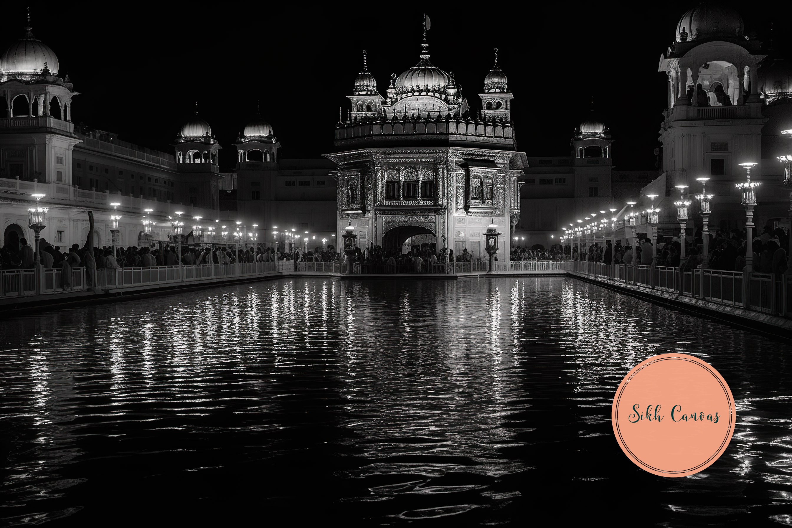 Sikh Digital Art Monochromatic Black and White Golden Temple Morning ...