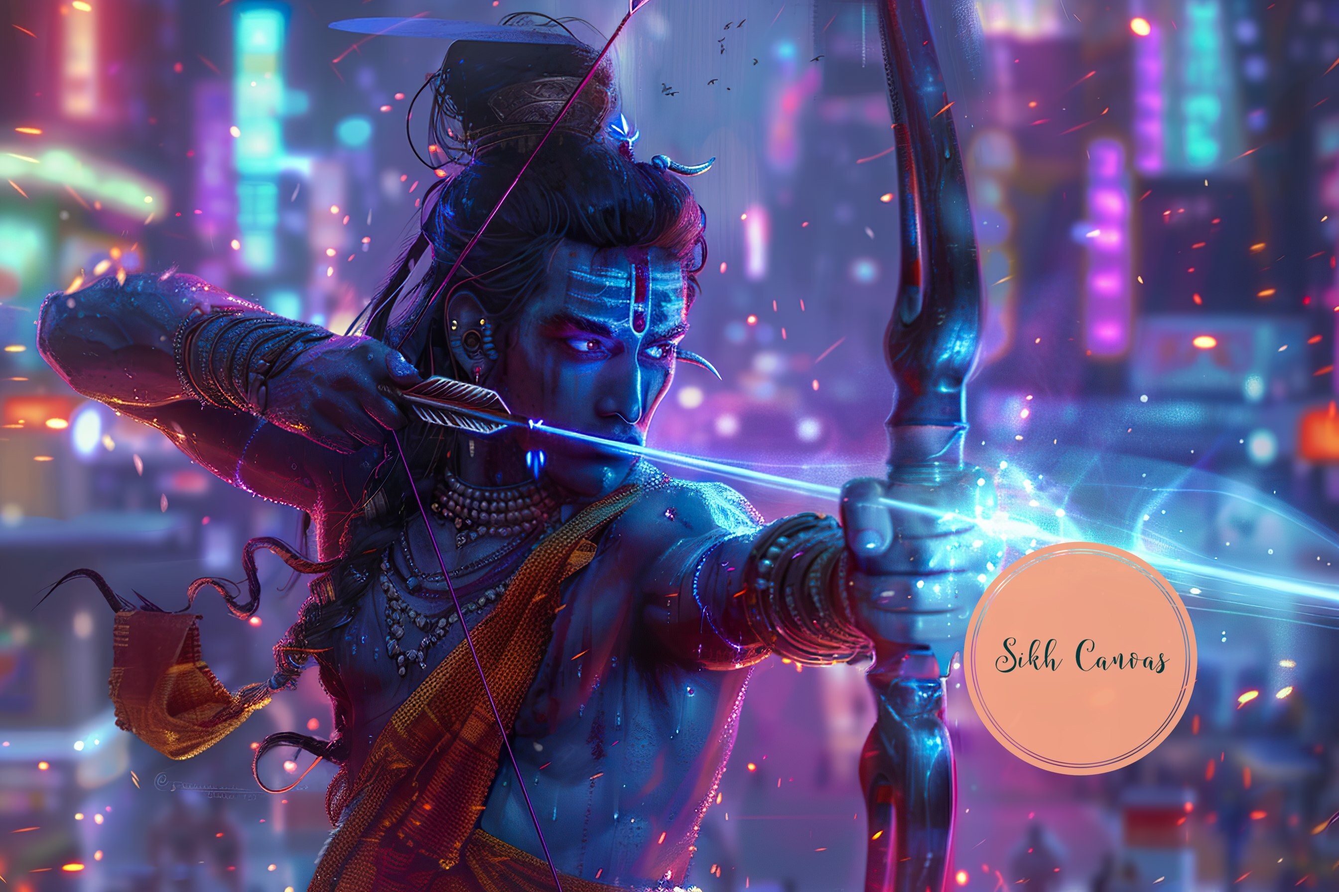 Hindu Digital Art Lord Rama Neon Cyberpunk Style Jai Shri Ram Hindu ...