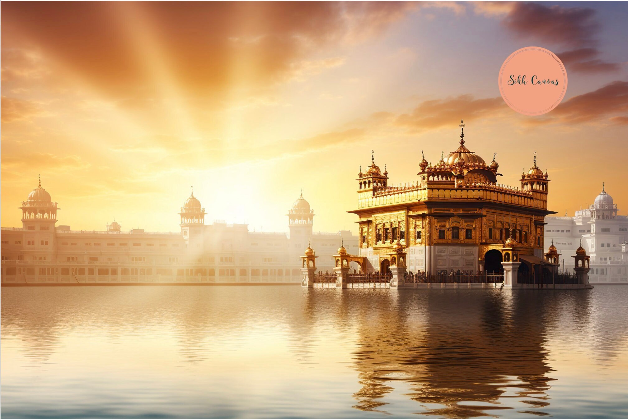 Poster of Golden Temple Sri Harmandir Sahib in Morning With Golden Sky ...