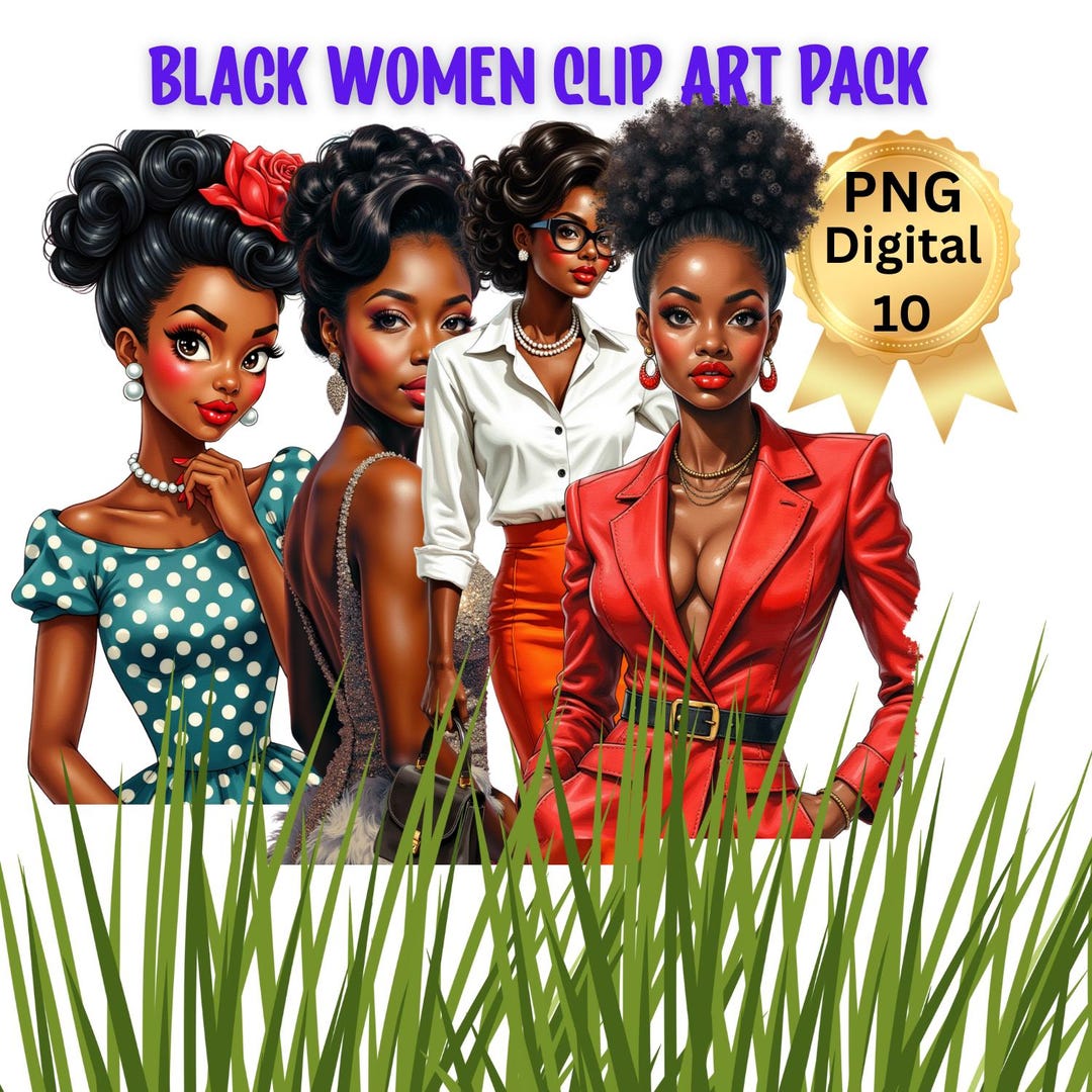 Black Women PNG Digital Files Bundle of 10 | Empowering Black Girl Art ...
