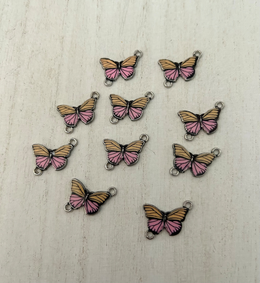10 Pink and Peach Butterfly Connector Charms - Butterfly Pendants ...