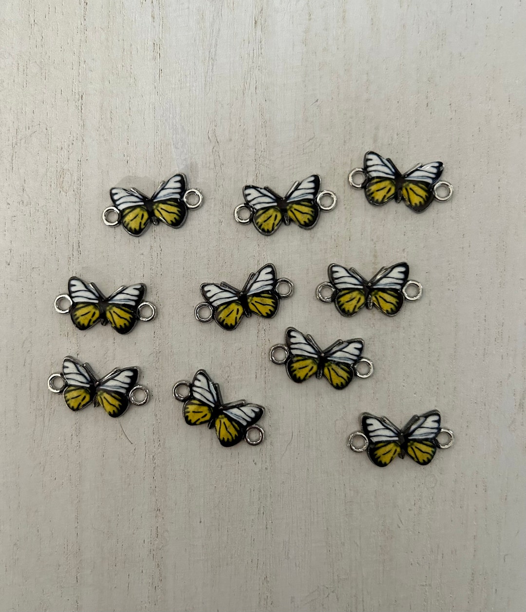 10 Yellow Butterfly Connector Charms - Butterfly Pendants for Jewelry ...