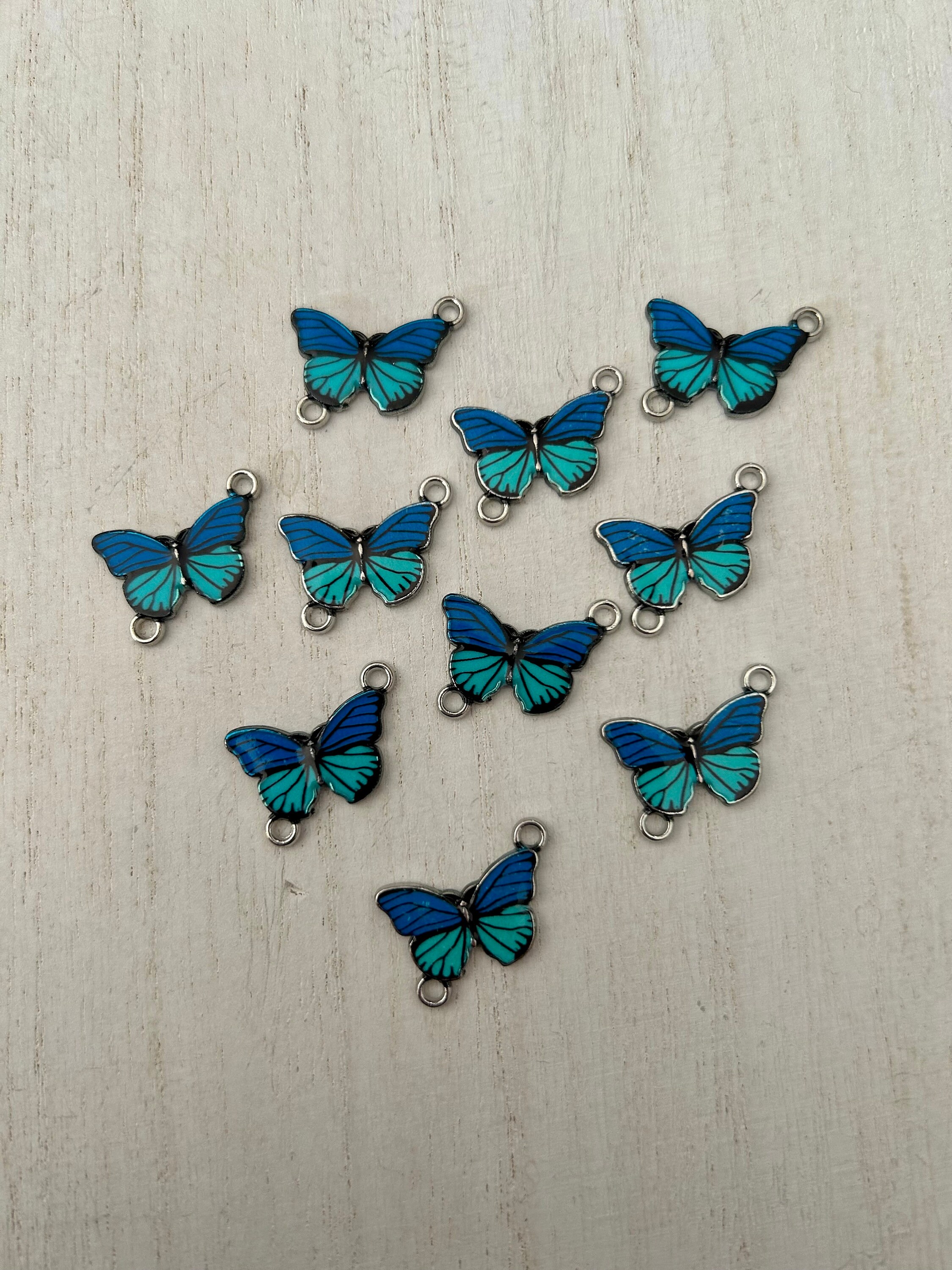 10 Aqua and Blue Butterfly Connector Charms Butterfly Pendants Jewelry ...