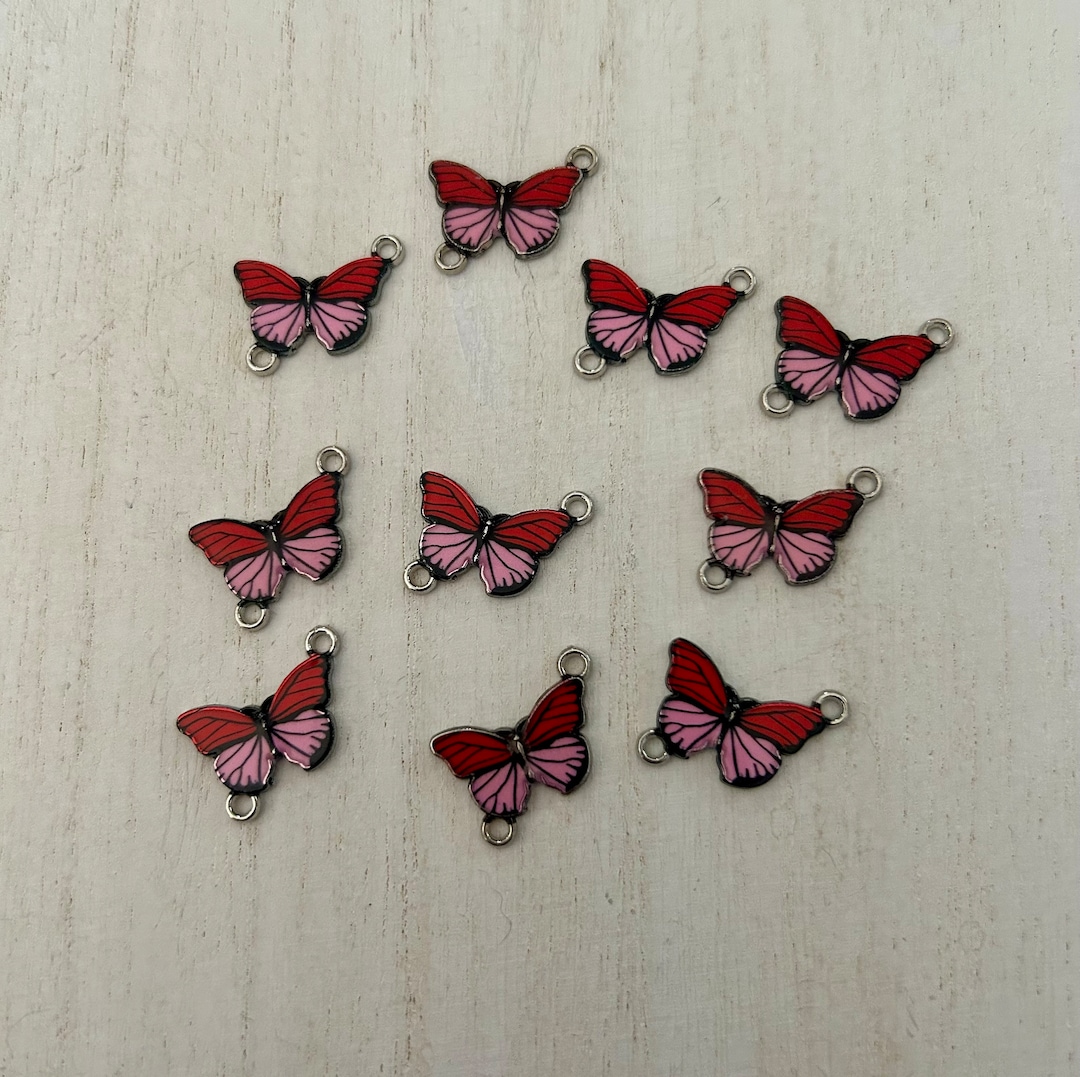 10 Pink and Red Butterfly Connector Charms - Butterfly Pendants Jewelry ...