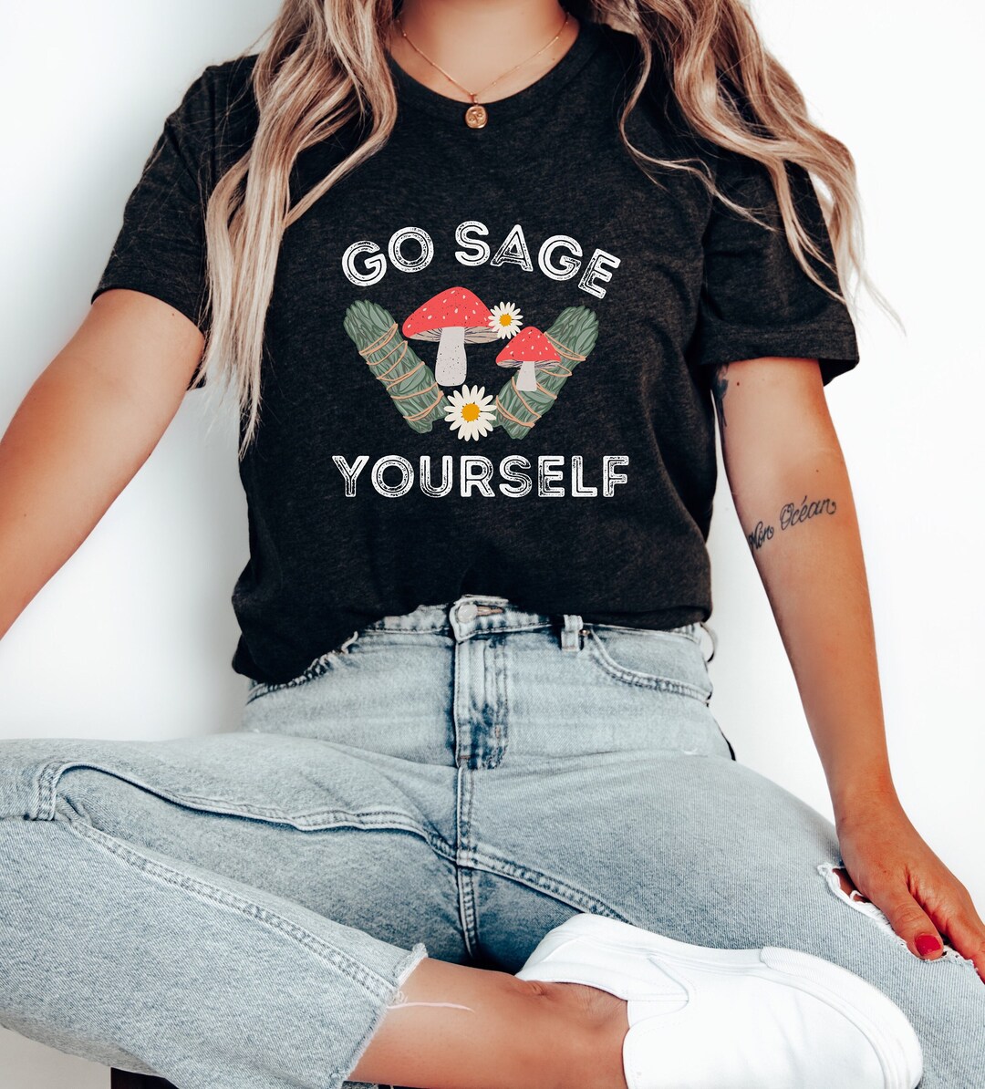 Go Sage Yourself Daisy Flower Mushroom Tee, Fungi Love, Cottage Core, Positive Vibes, Festival ...