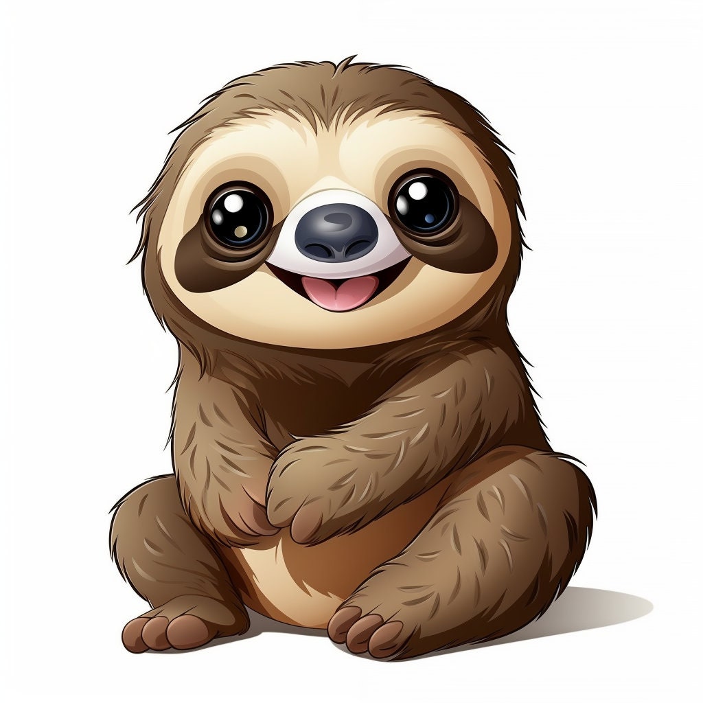 5 Happy Cartoon Sloths PNG Pack – Fun Digital Art/clipart for Personal ...