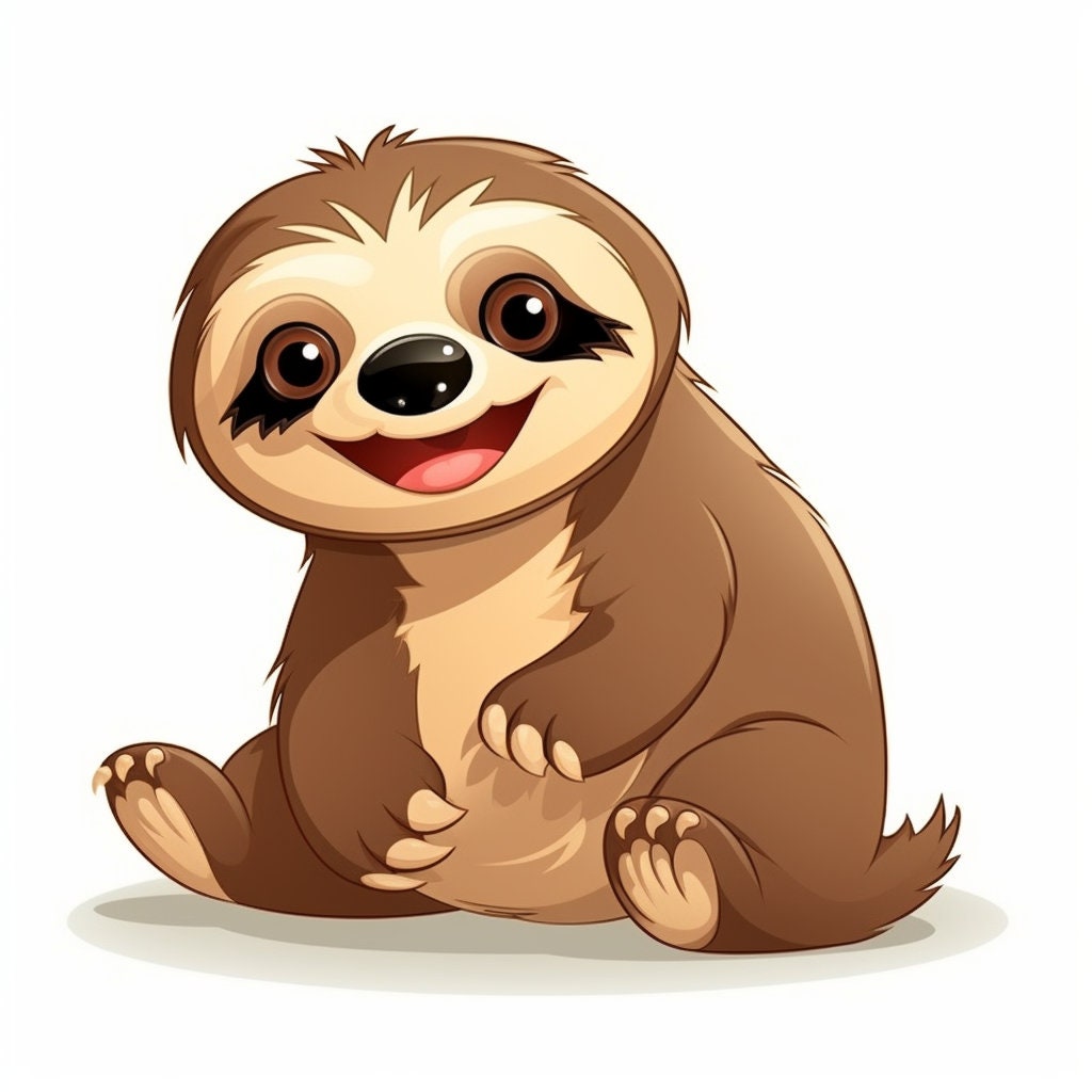 5 Happy Cartoon Sloths PNG Pack – Fun Digital Art/clipart for Personal ...