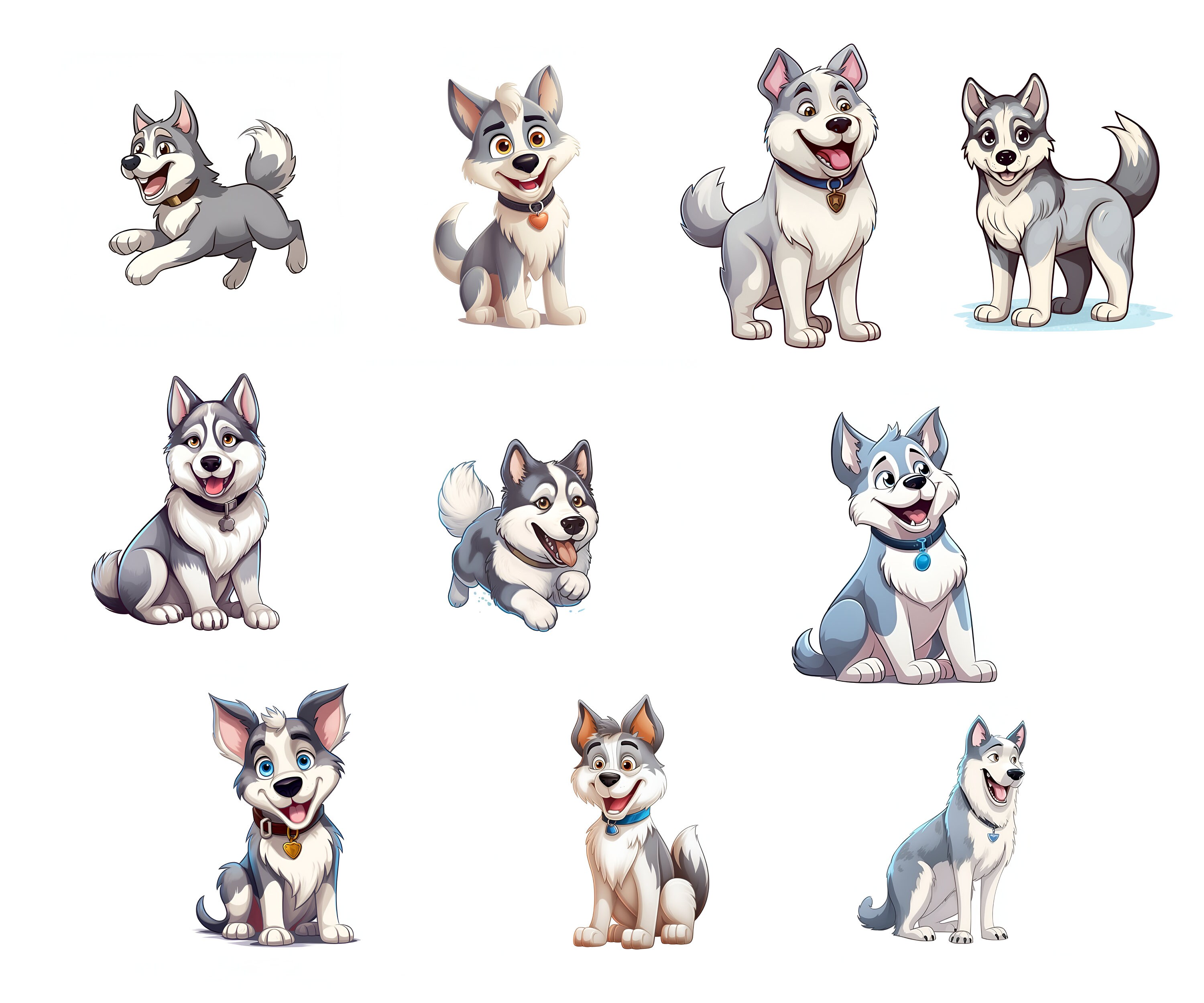 10 Adorable Cartoon Husky PNG Images - Digital Download - Cute Dog ...