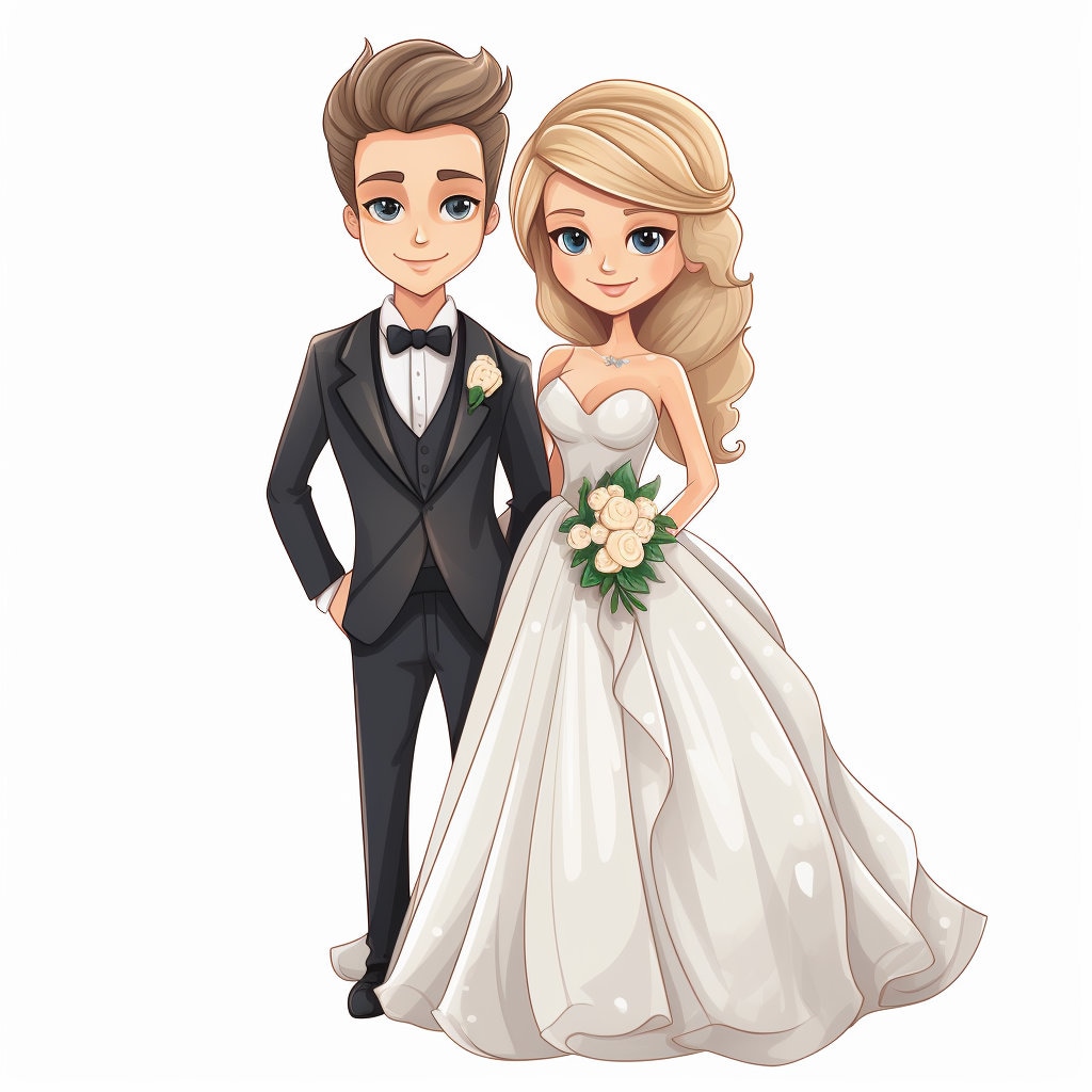 Cartoon Bride & Groom PNG Clipart – Wedding Graphics (digital Download ...