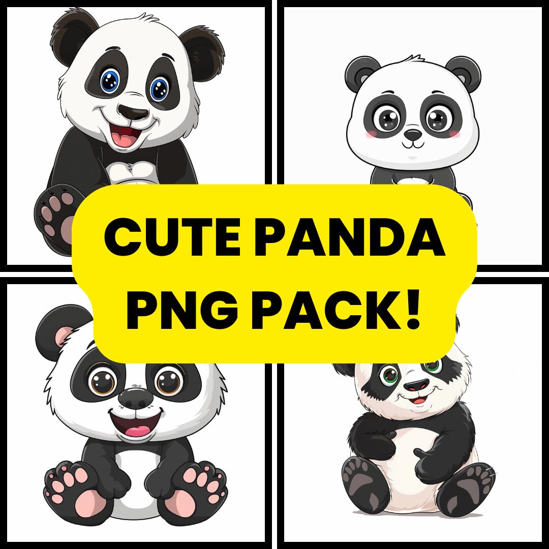 5 Happy Cartoon Pandas PNG Pack – Fun Digital Art/clipart for Personal ...