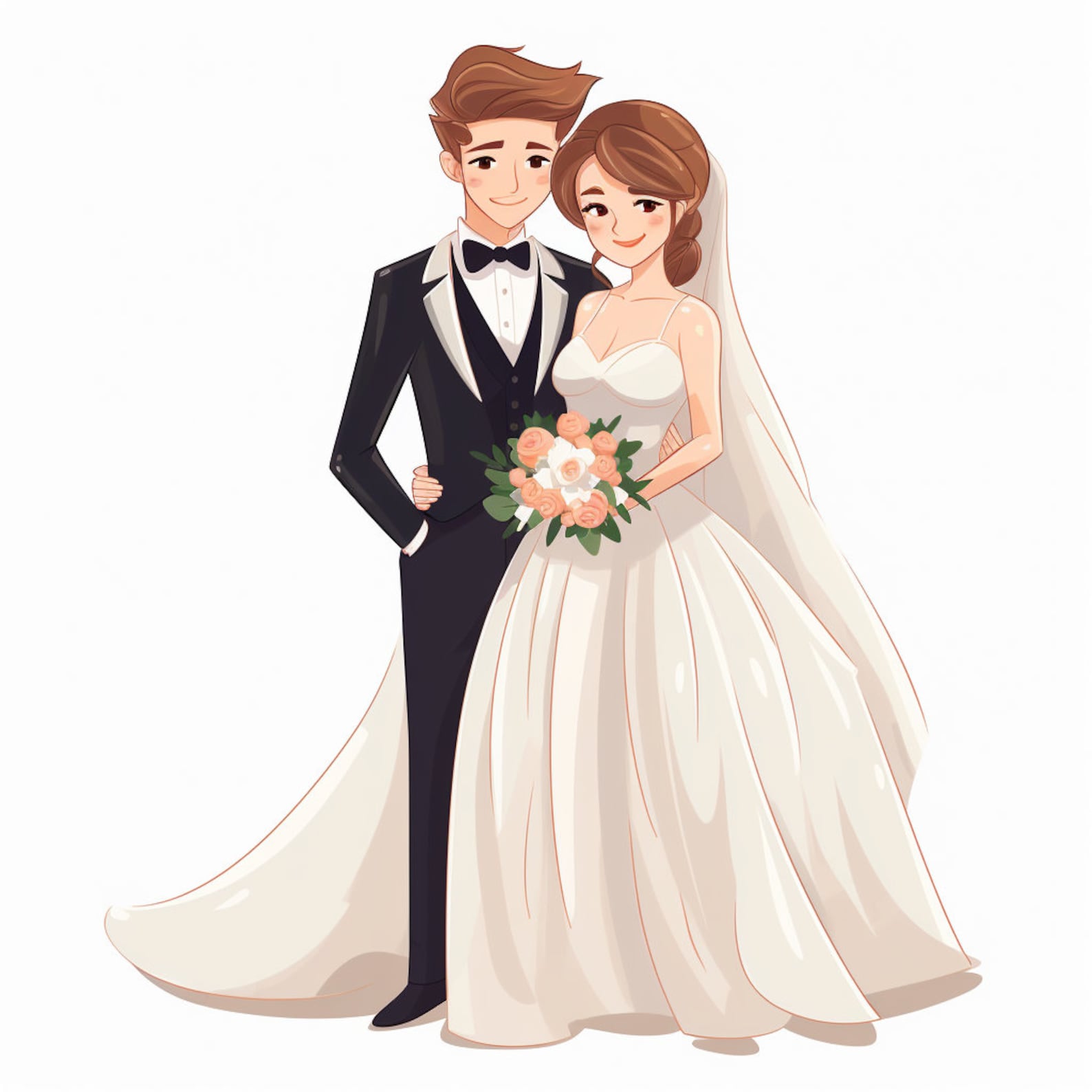 Cartoon Bride & Groom PNG Clipart – Wedding Graphics (digital Download ...