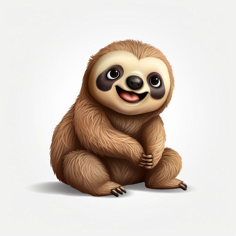 5 Happy Cartoon Sloths PNG Pack – Fun Digital Art/clipart for Personal ...