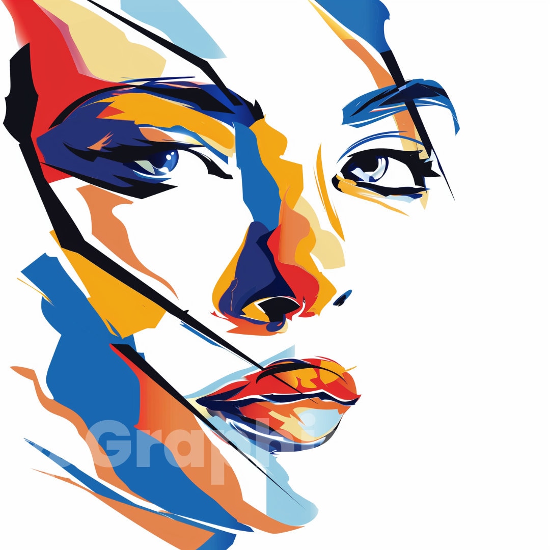 Abstract Female Faces Art Pack 5 Digital PNG Images for Creative ...