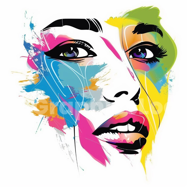Abstract Female Faces Art Pack 5 Digital PNG Images for Creative ...