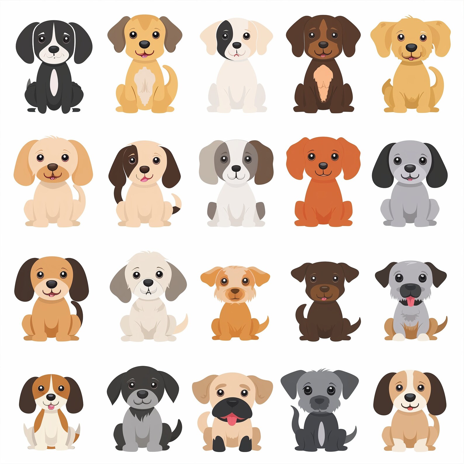 Whimsical Pup Parade: 40 Printable & Digital Cartoon Dog Icons for ...