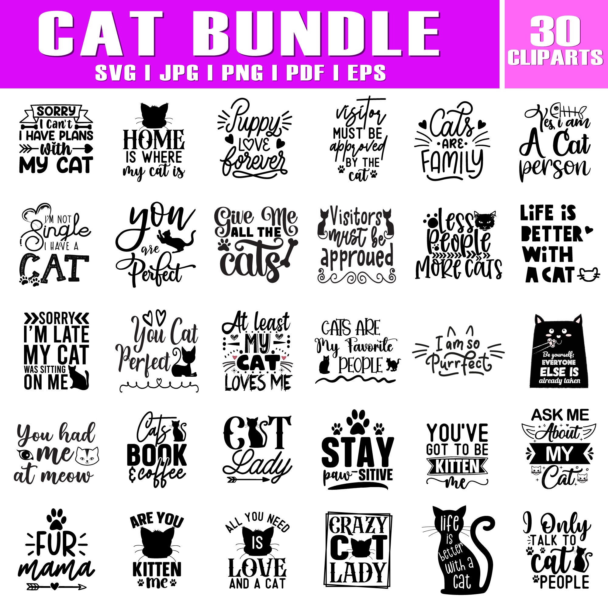 Lovely Cat Quotes Svg Bundles, Funny Cat Svg Bundles, Cat PNG Bundles ...