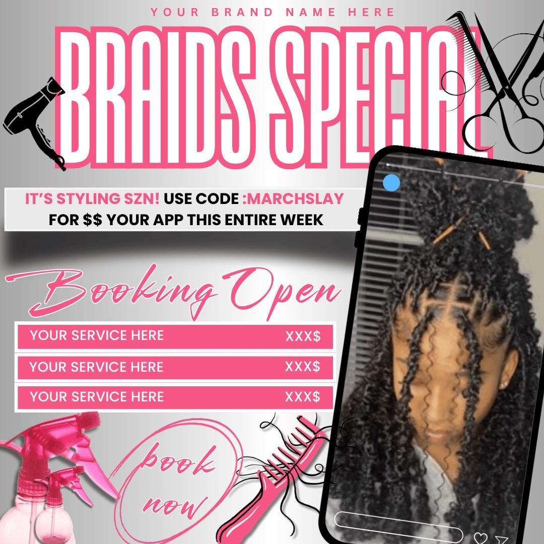 Editable Braids Flyer for Girls, Braids Booking Flyer for Salon ...