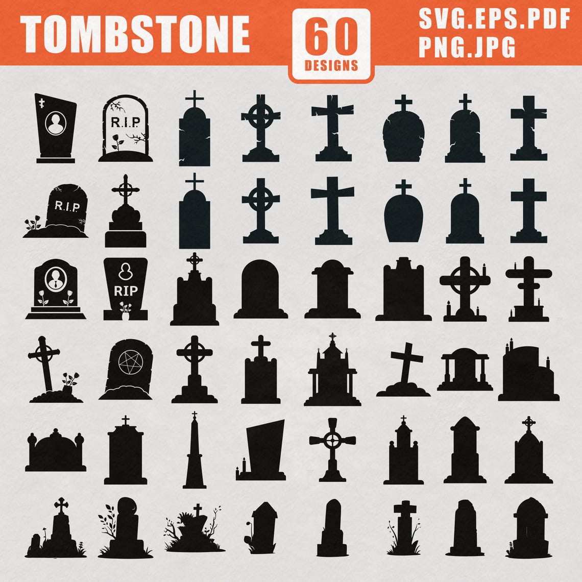 Tombstone Svg Bundles, Tombstone Vector Files, Tombstone PNG, Graveyard ...