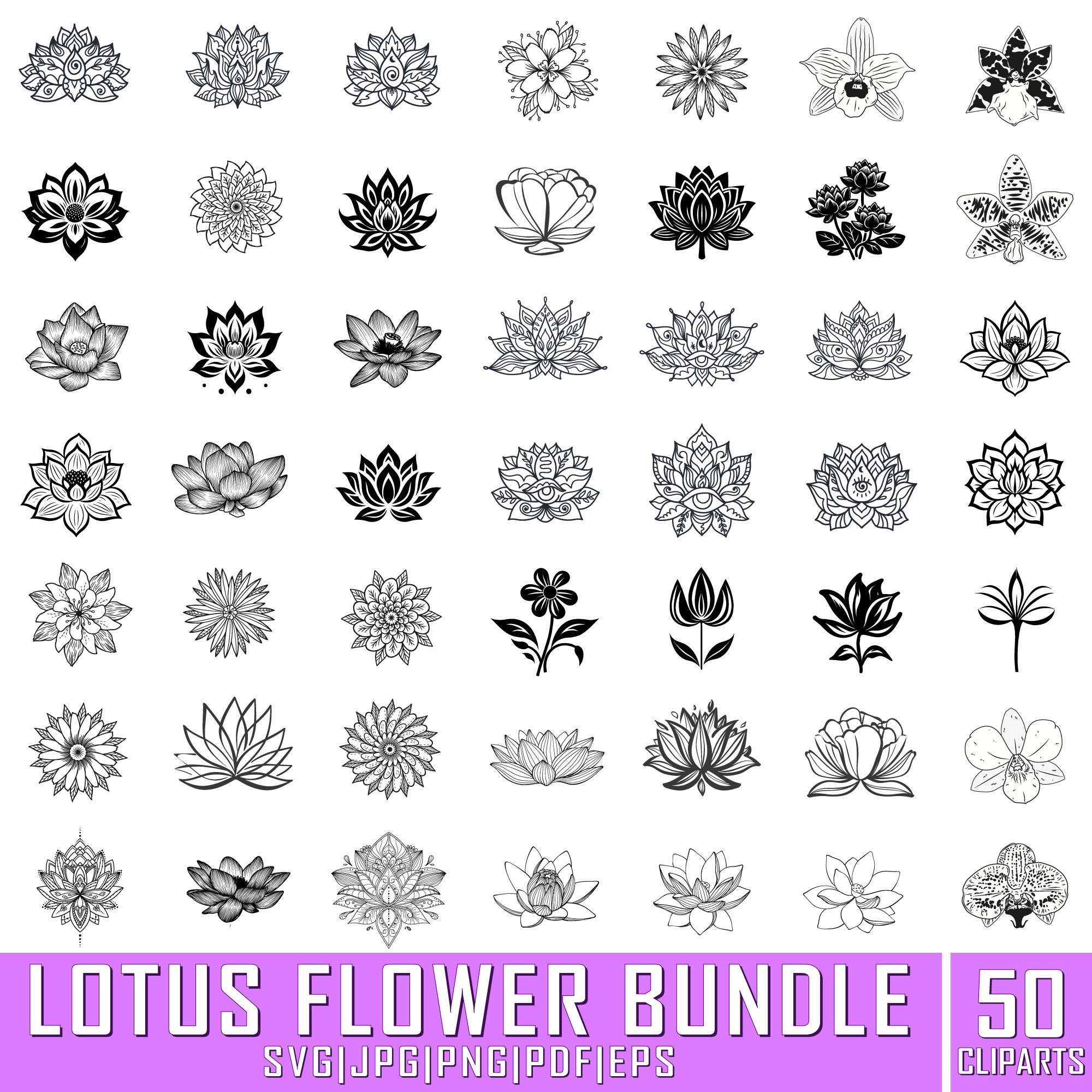 Lovely Lotus Flower Svg, Flower Svg Bundles, Lotus Flower Designs ...