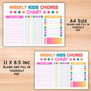 Cute Editable Kids Chore Chart , Kids Daily Weekly Chore Charts, DIY ...