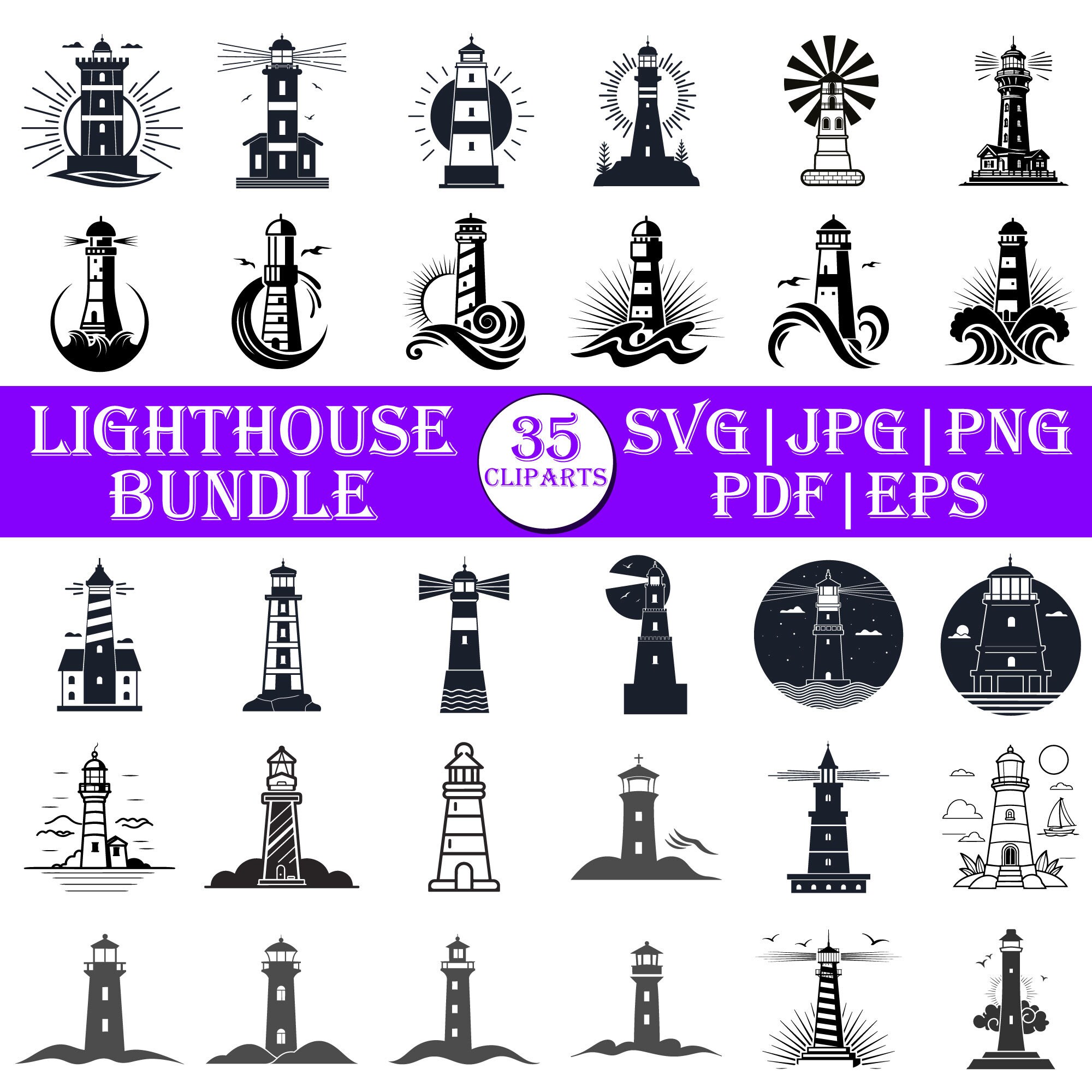 Lighthouse Svg Bundles, Lighthouse PNG, Lighthouse Clipart, Maritime ...