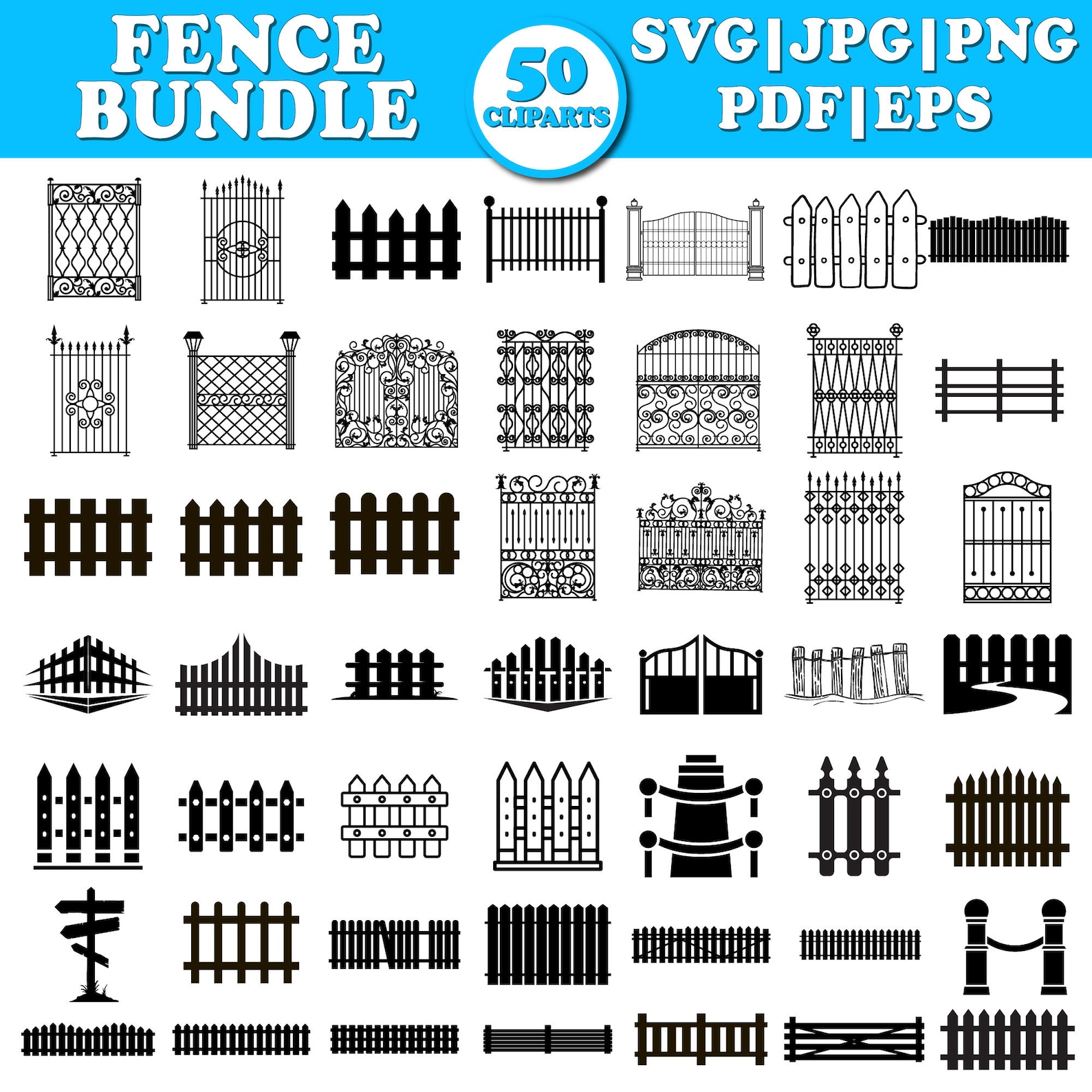 Fence Svg, Fence Clipart, Fence PNG, Picket Fence Svg, Wood Fence Svg ...
