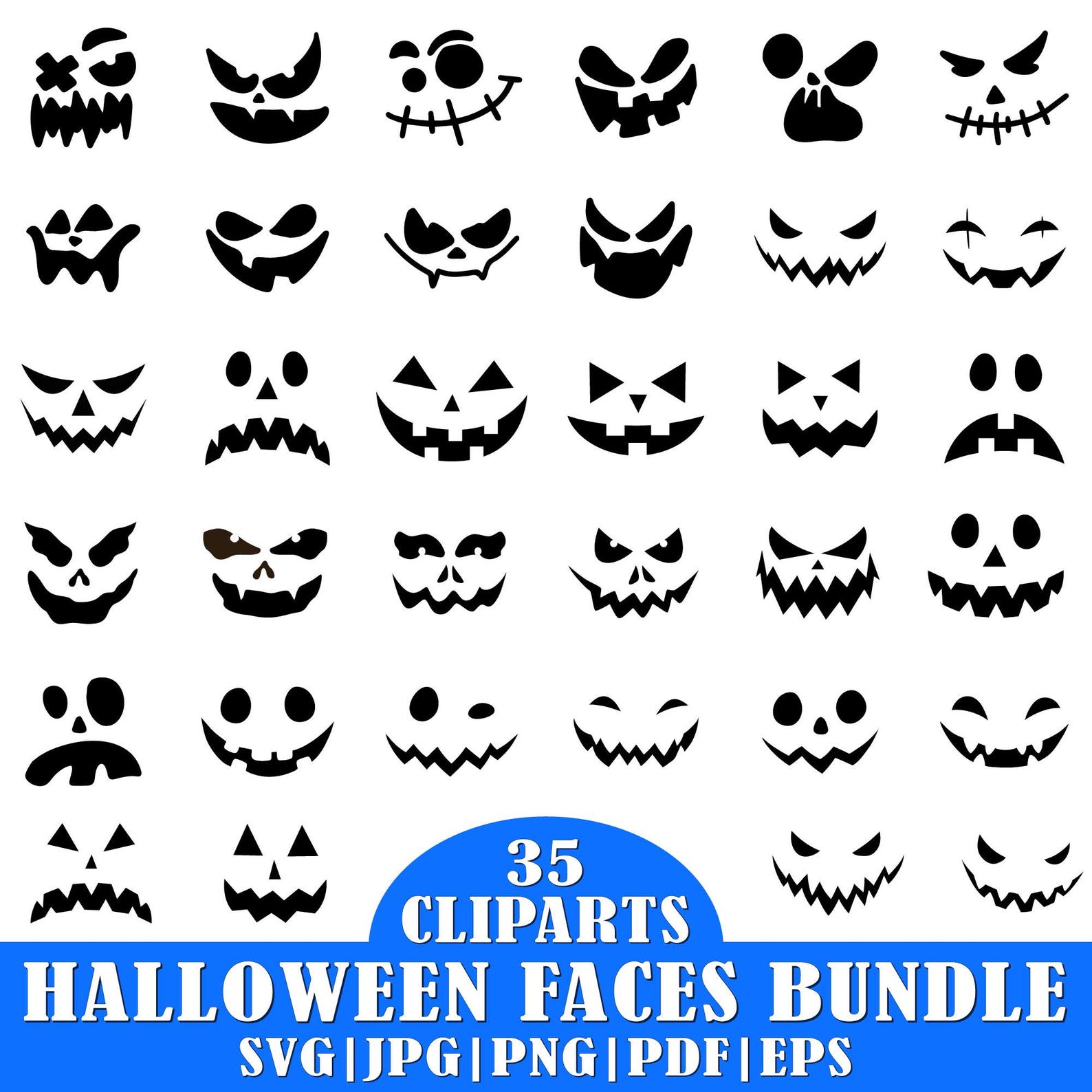 Halloween Faces Svg Bundles, Pumpkin Face Svg, Halloween Faces PNG ...