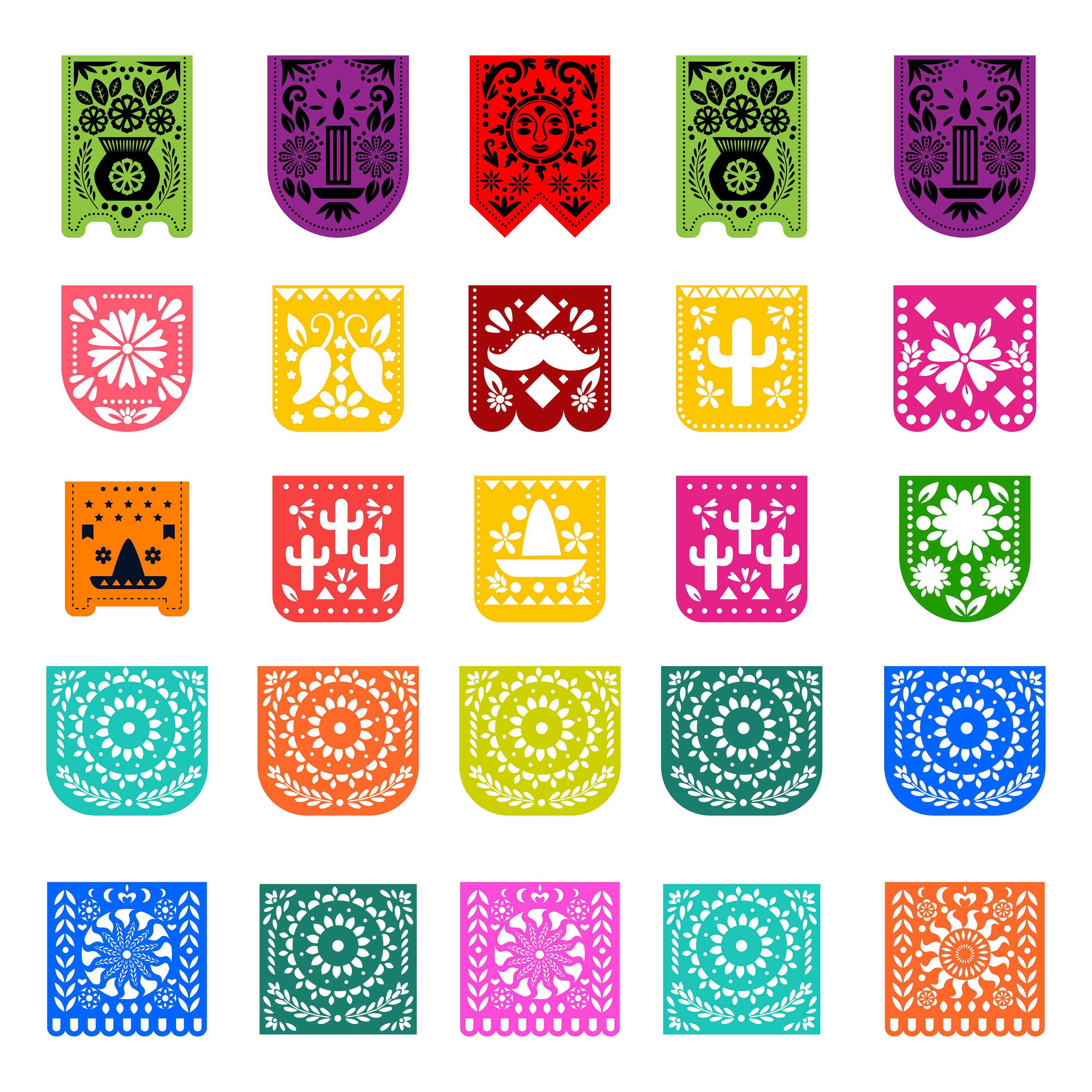 Cute Papel Picado Svg, Papel Picado Bundles, Fiesta Bunting, Papel ...