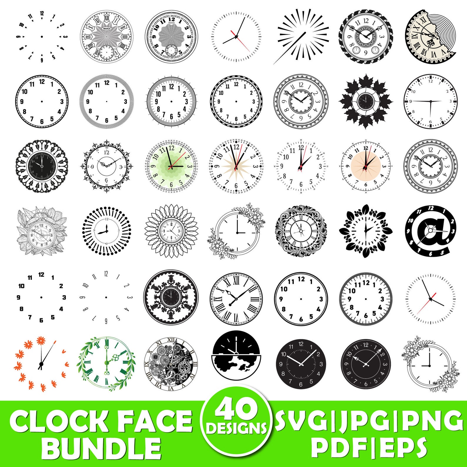 Wall Clock Face Svg Bundles, Clock Face PNG, Clock Face Svg Circuit for ...