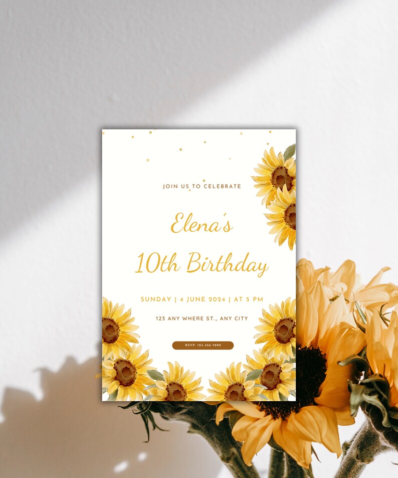 Sunflower Birthday Invite | Birthday Invitation | Sunflower Invitation ...