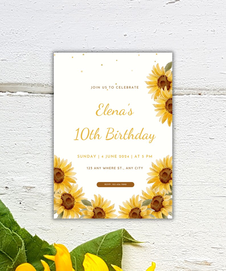 Sunflower Birthday Invite | Birthday Invitation | Sunflower Invitation ...