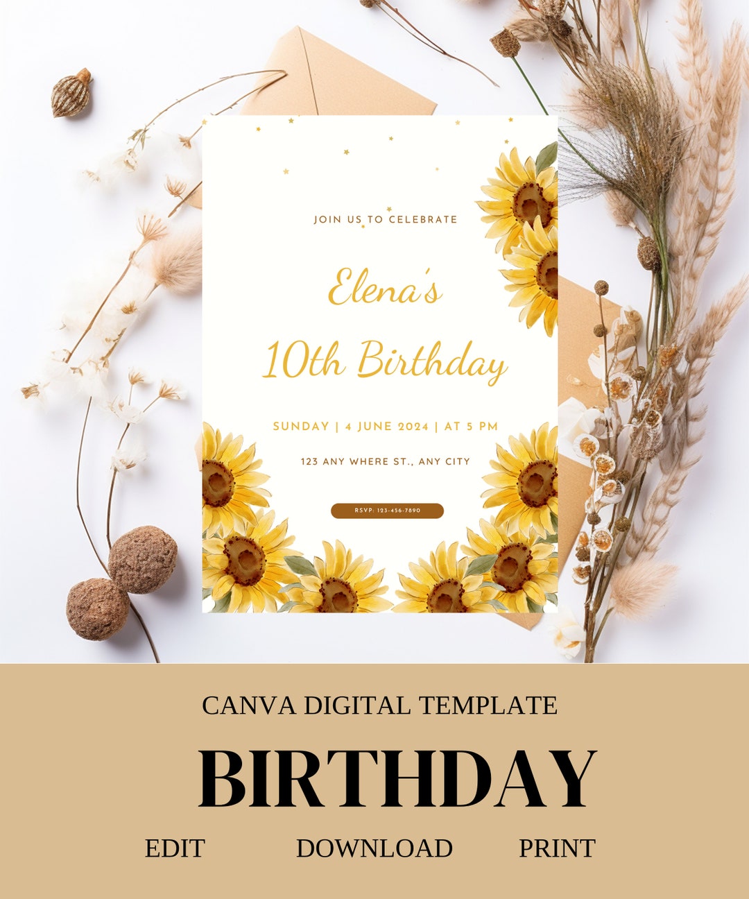 Sunflower Birthday Invite | Birthday Invitation | Sunflower Invitation ...