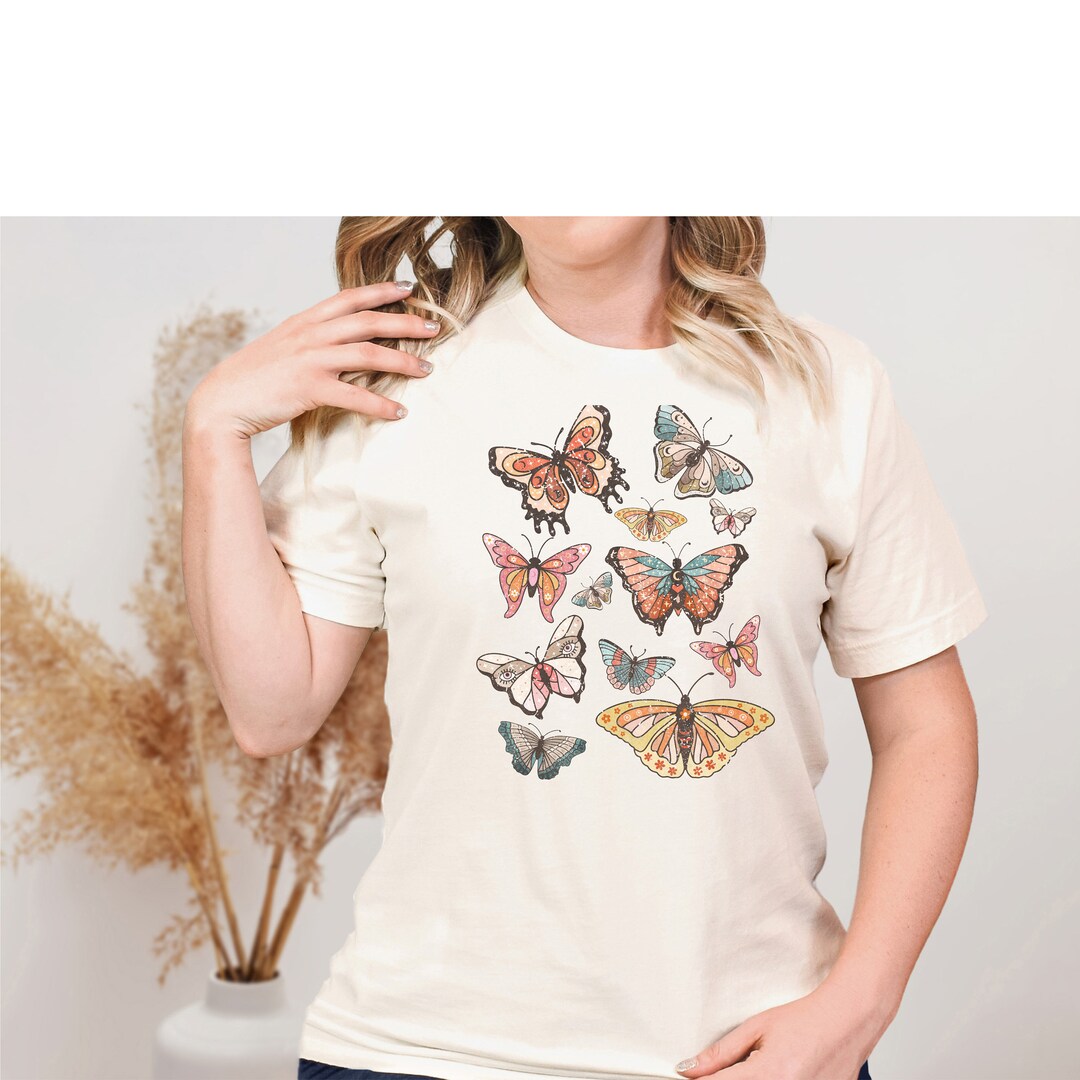 Camisa de mariposa boho, cabaña, camiseta boho linda botánica, regalo de amante del jardín ...