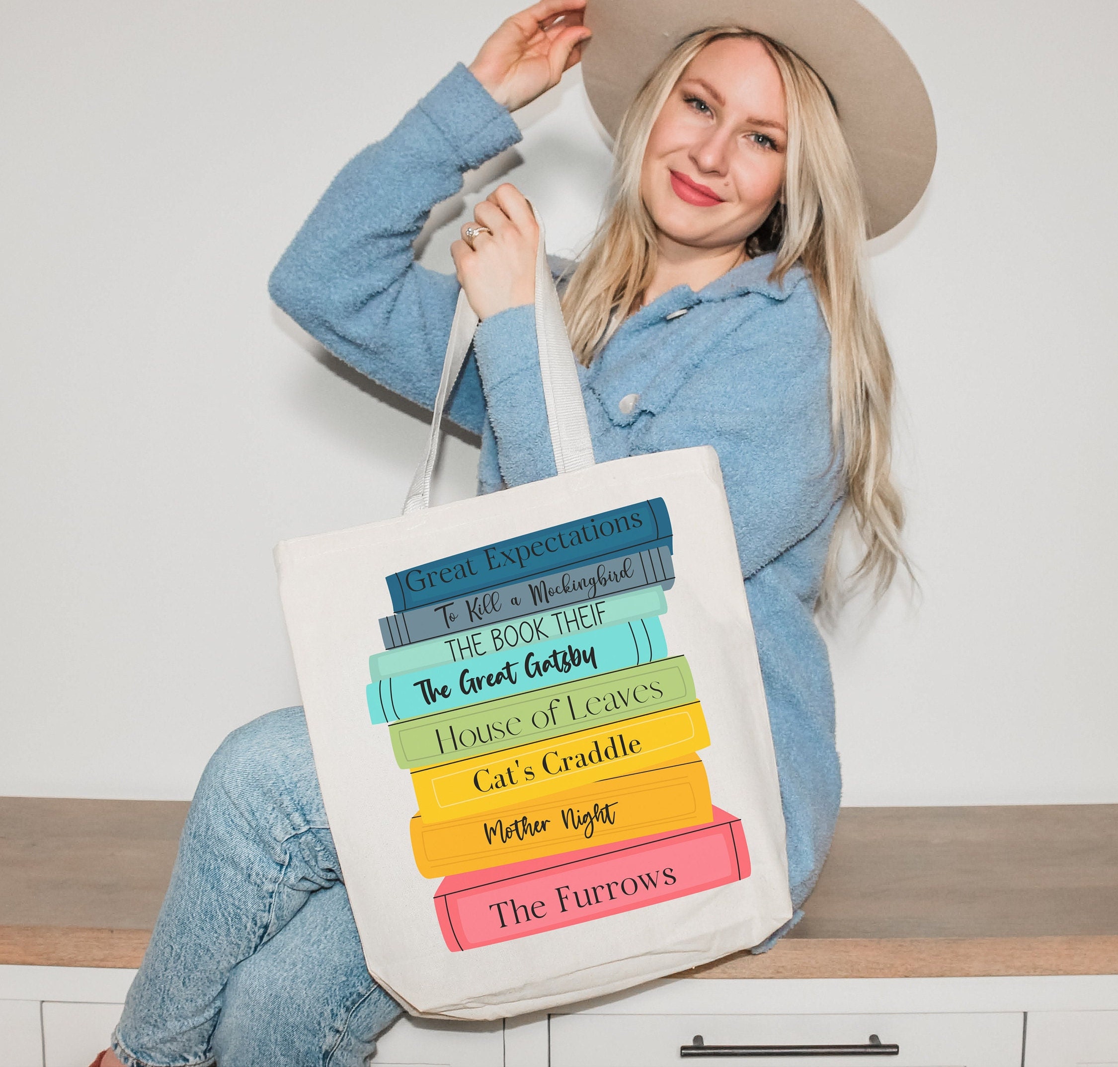 Custom Bookshelf Tote Bag, Bookish Tote, Custom Book Tote, Booktrovert ...