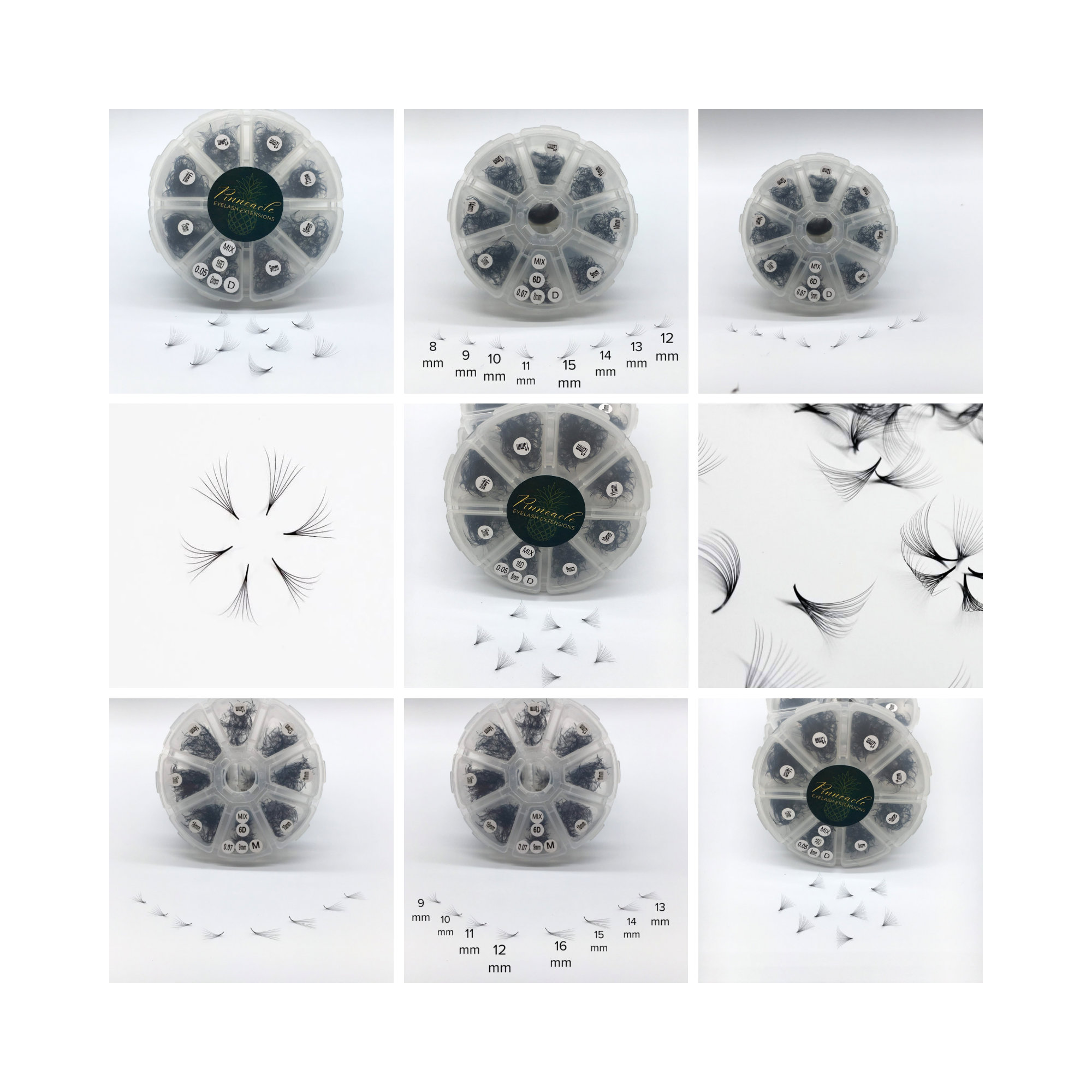 8 Sizes in 1 Box From 9mm to 16mm 6D Volume 1200 Fans Multiple Curls C ...