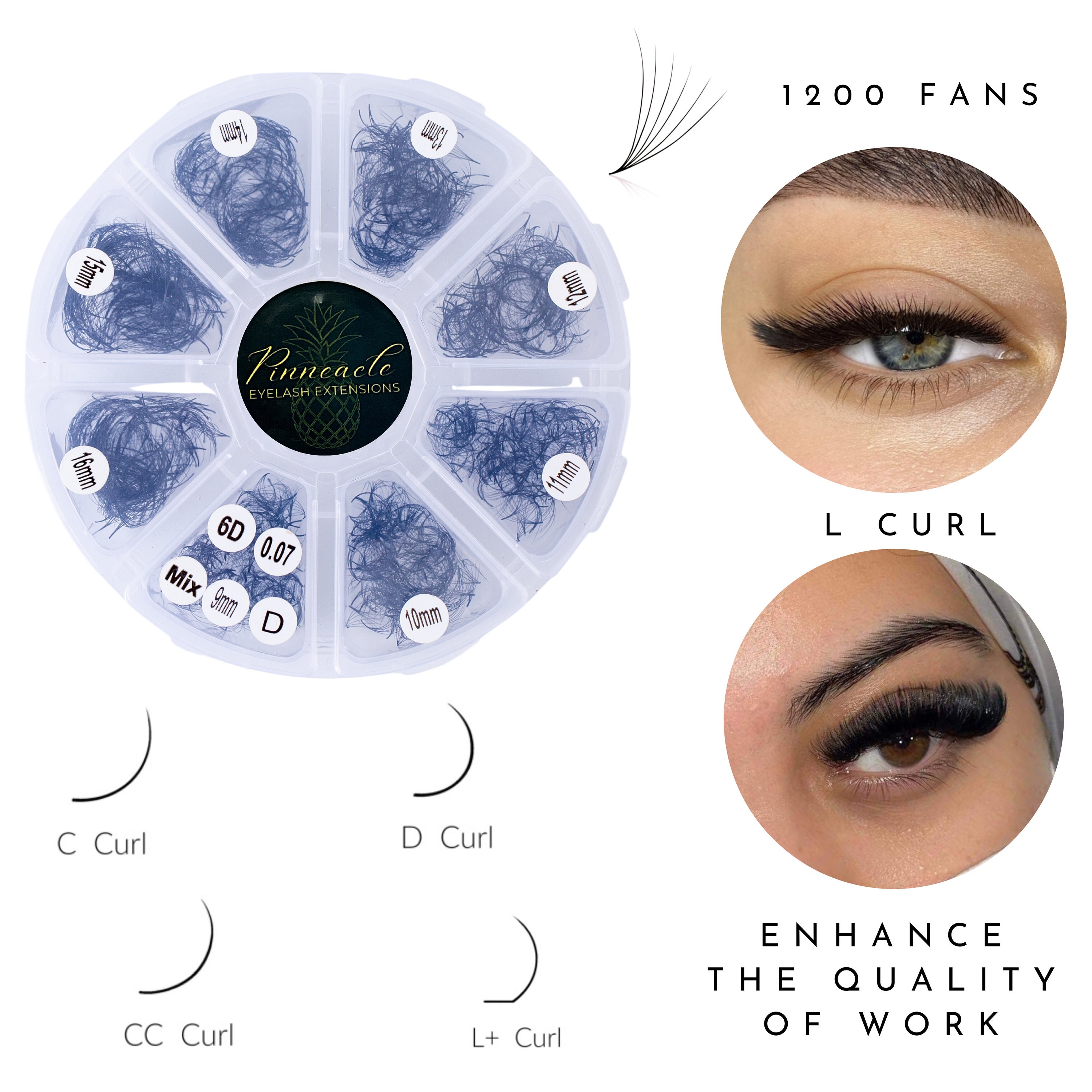 8 Sizes in 1 Box From 9mm to 16mm 6D Volume 1200 Fans Multiple Curls C ...